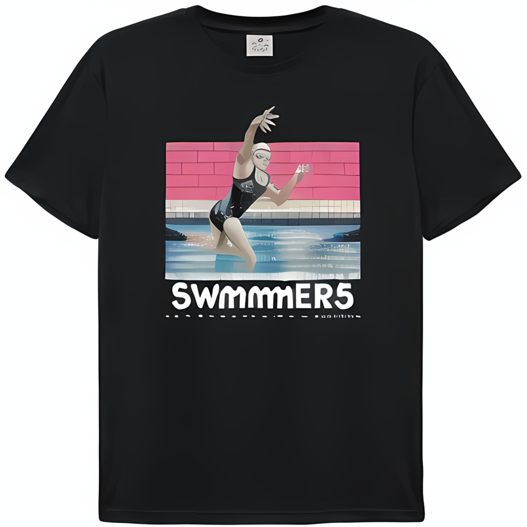 Black T-Shirt with 'SWIMMERS' Text and Female Swimmer Illustration ...