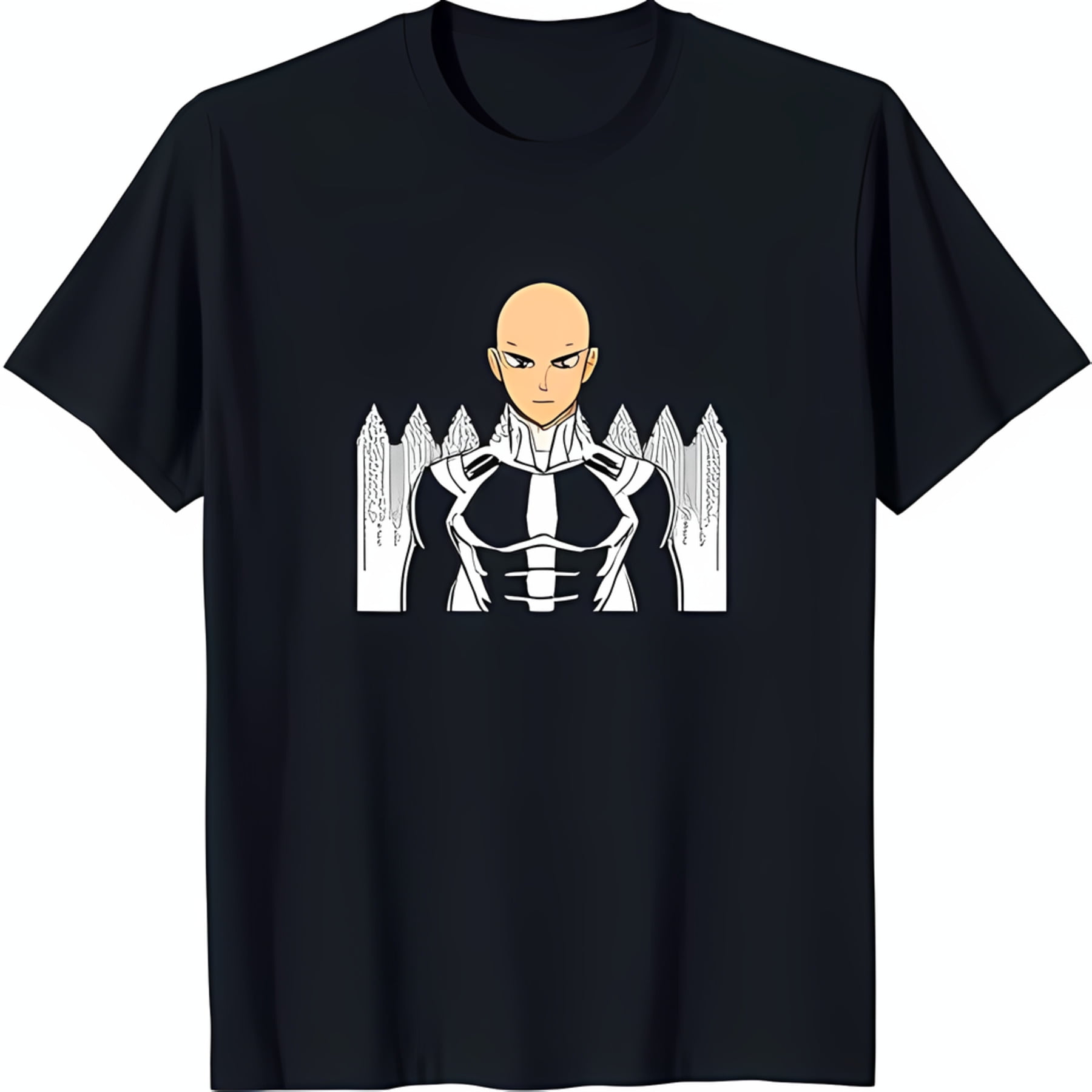 Black T-Shirt with Saitama Graphic Design Bold Outline of Hero in Front ...