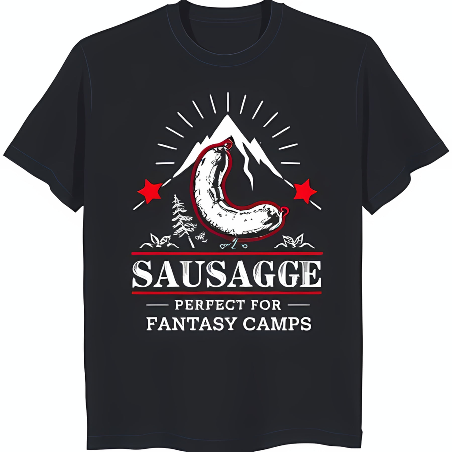 Black T-Shirt with Sausage Graphic Mountains & Forest 'Sausage' Fantasy ...