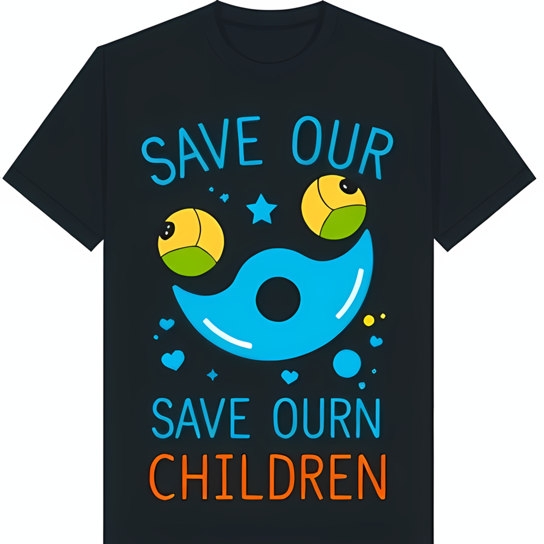 Black T-Shirt with 'Save Our ' in & Cartoon Eyes Design - Walmart.com