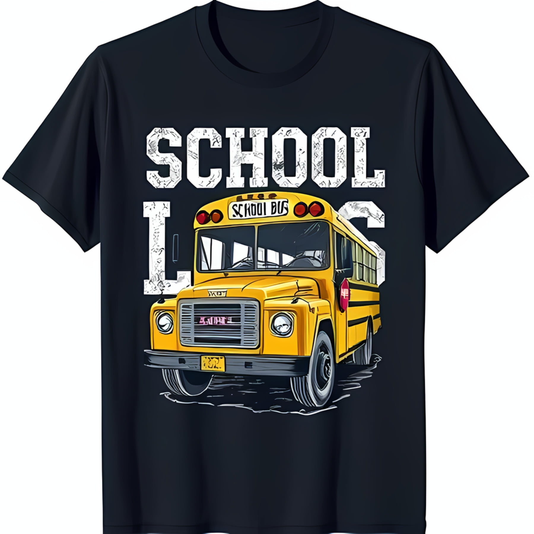 Black T-Shirt with School Bus Graphic White 'SCHOOL BUS' Print & Stop ...