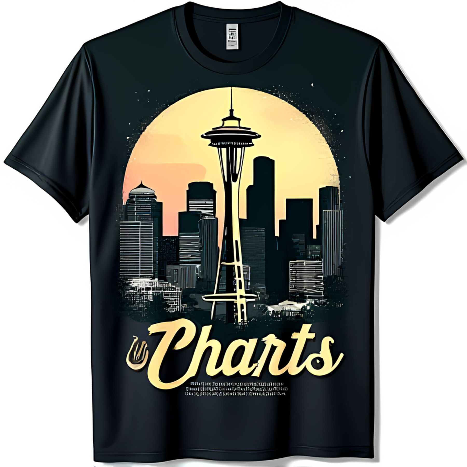 Black T-Shirt with Seattle Graphic & Space Design for Music Lovers ...