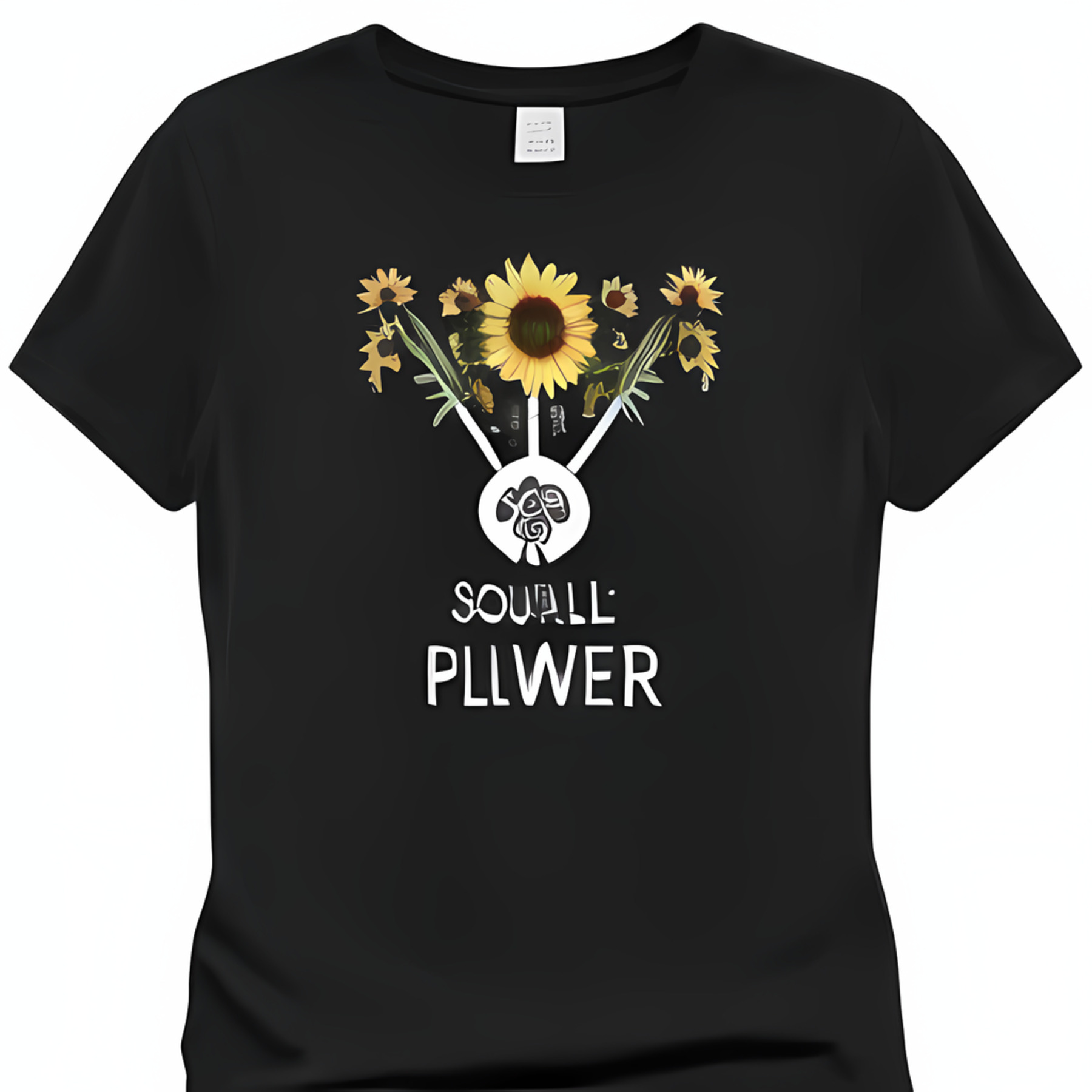 Black T-Shirt with Sexecill Pll Printcipal Design featuring sunflowers ...