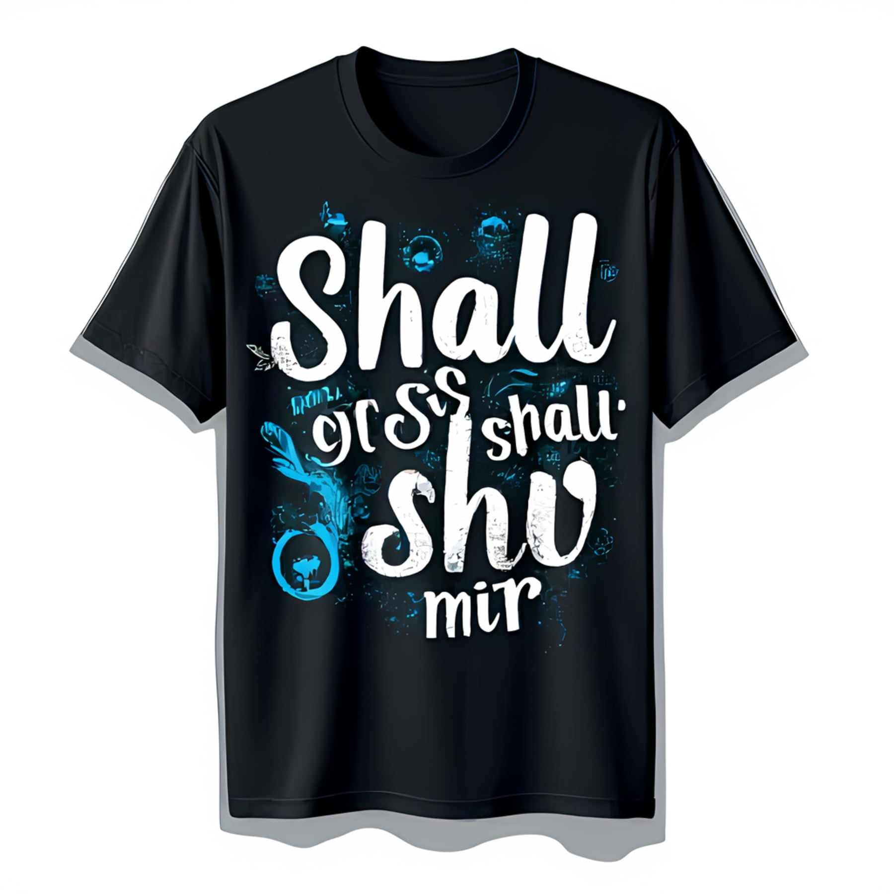 Black T-Shirt with 'Shall We Shall Shiv Mir' Text and Blue Floral ...