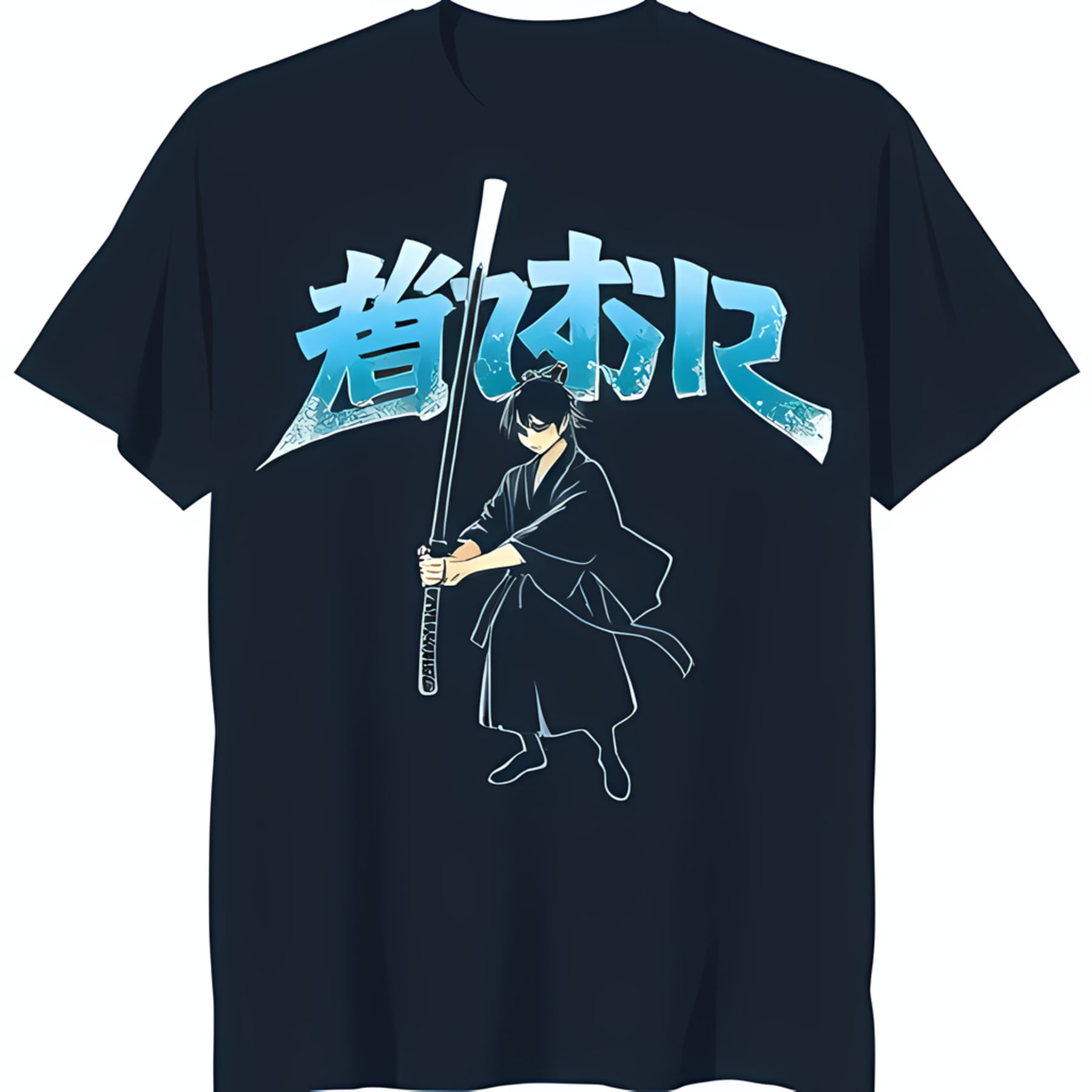 Black T-Shirt with Shinigami Graphic Design Character with Katana White ...