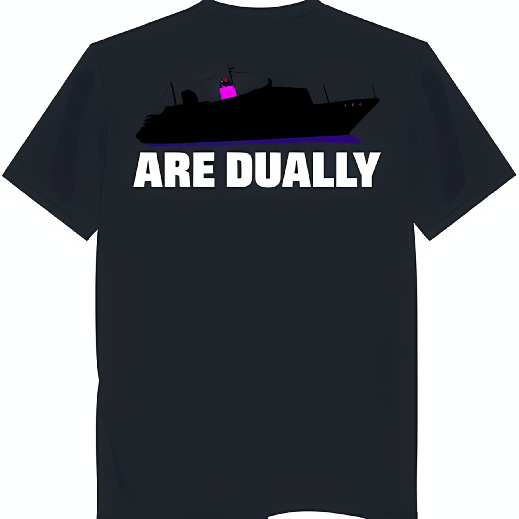 Black T-Shirt with Ship and Pink Light 'ARE DUALLY' Graphic Tee ...