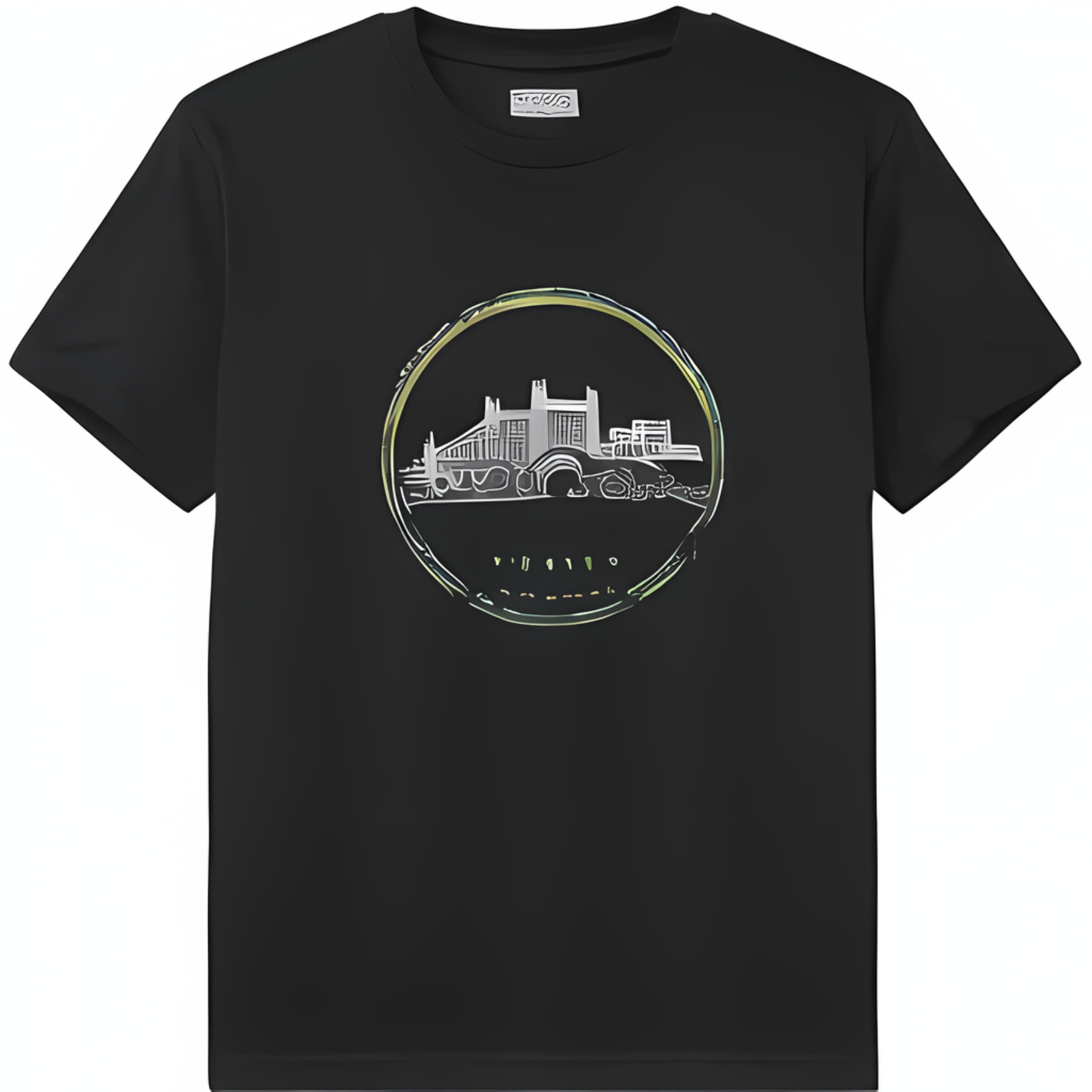 Black T-Shirt with Silhouetted Bridge Graphic Design City Themed Worn ...