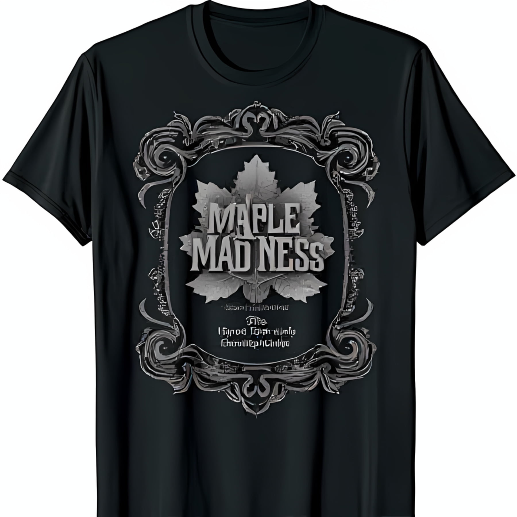 Black T-Shirt with Silver Graphic 'Maple Madness' Festival Design - Walmart.com