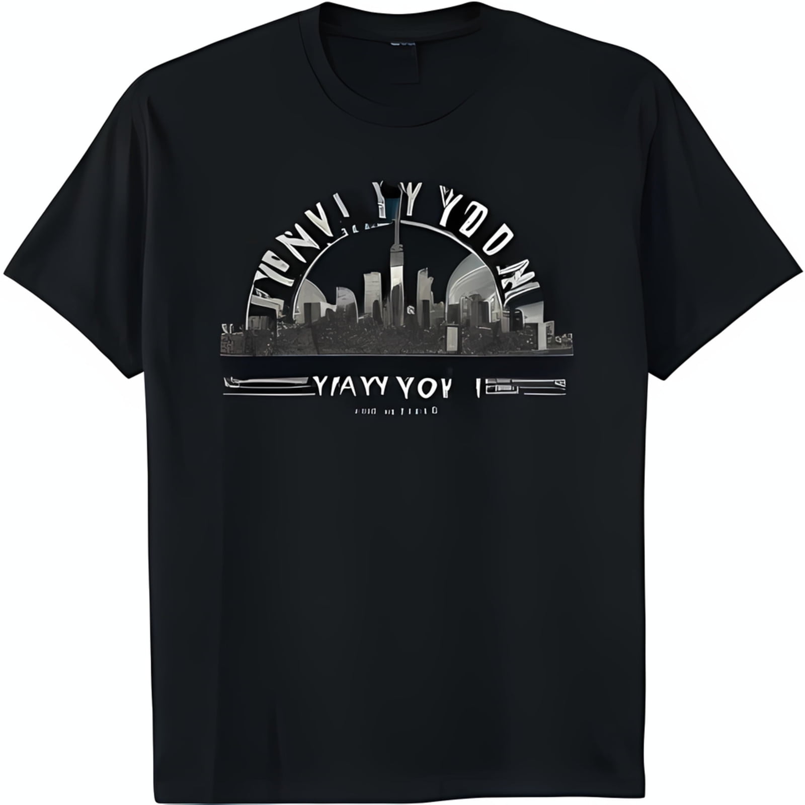 Black T-Shirt with Silver NYC Skyline Graphic YENVILY YODN & YAYY YOU ...