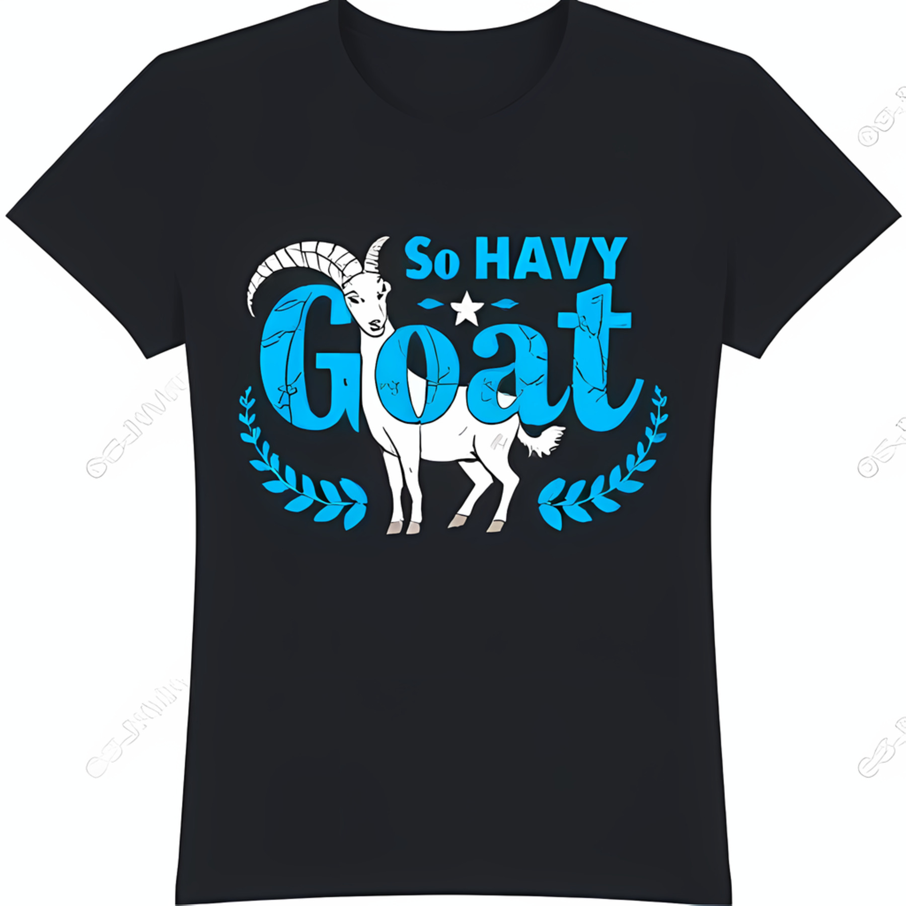 Black T-Shirt with Simple White Goat Design Blue Star & Vintage So Havy Goat Text Style Unique ...