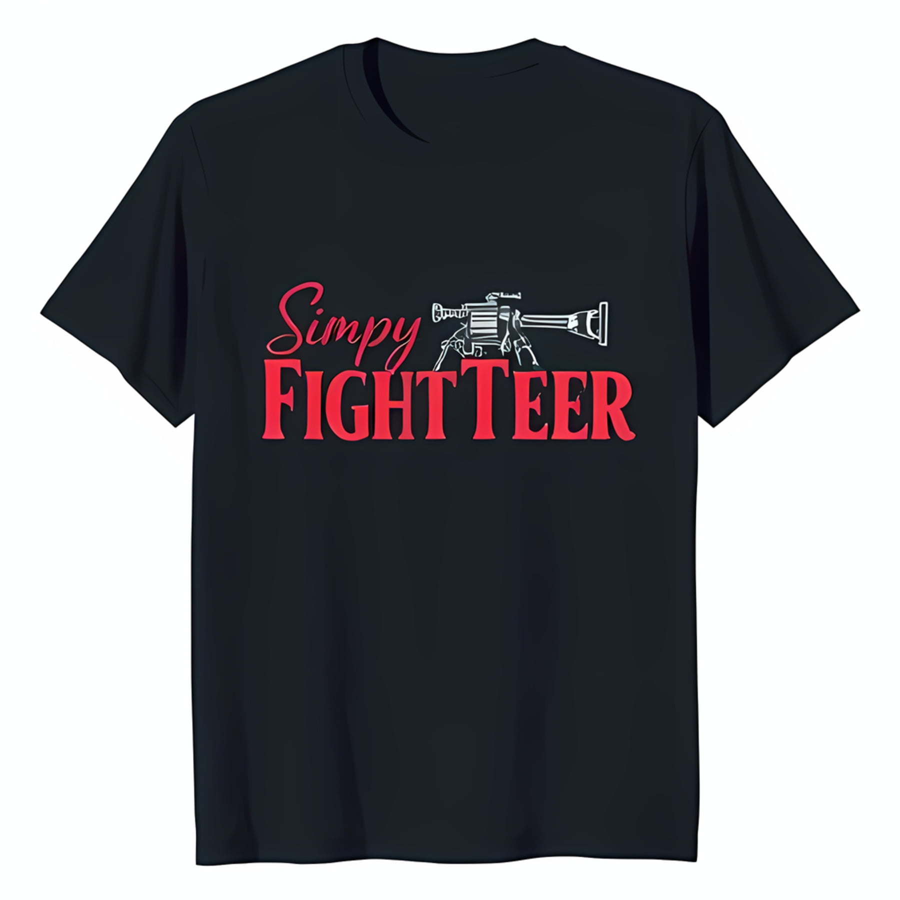 Black T-Shirt with 'Simpy Fighteer' Graphic Cursive & Bold Fonts Design ...