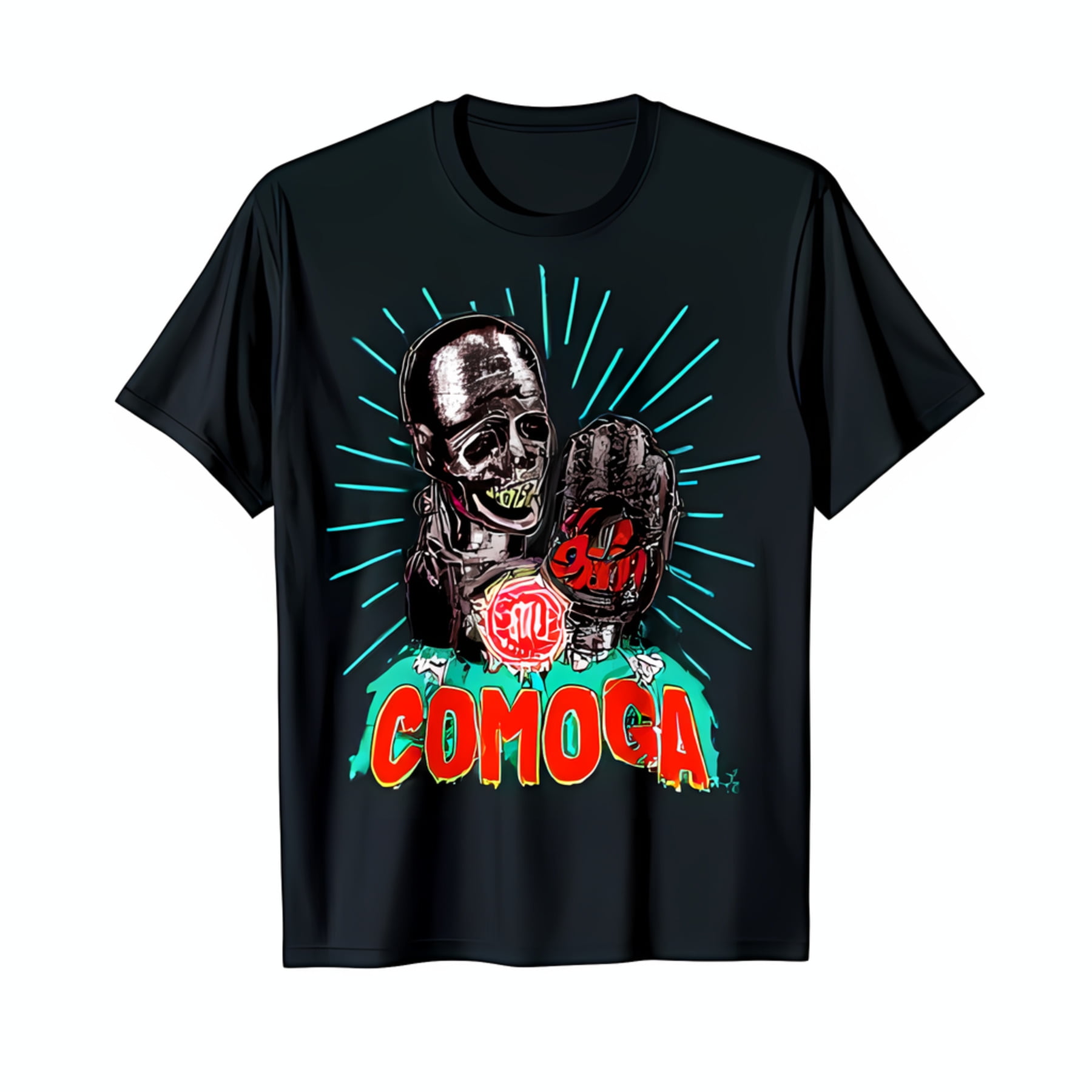 Black T-Shirt with Skeleton Boxer Graphic and COMOGA Print - Walmart.com