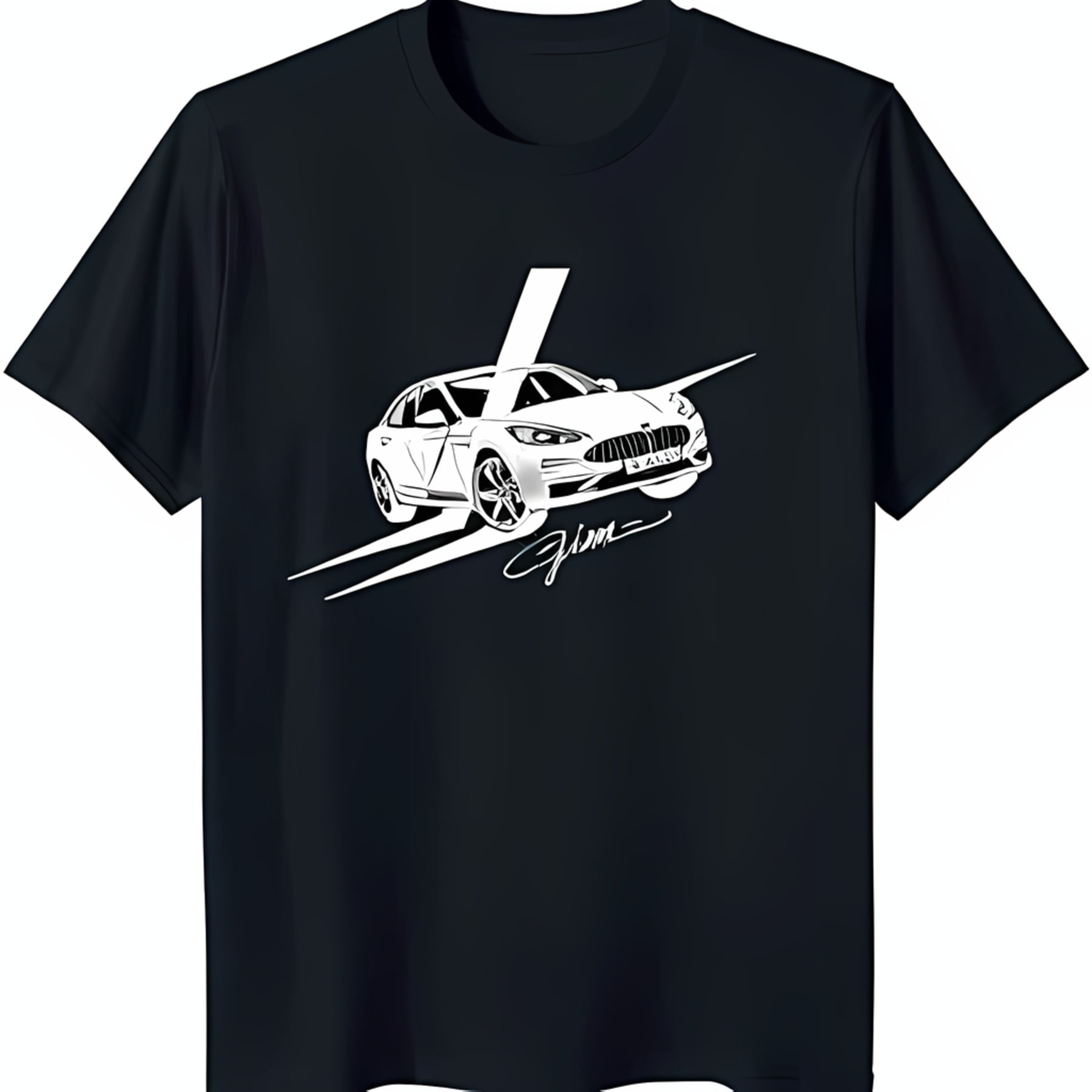 Black T-Shirt with Sleek Car Design and Speed Line Graphic Gima ...
