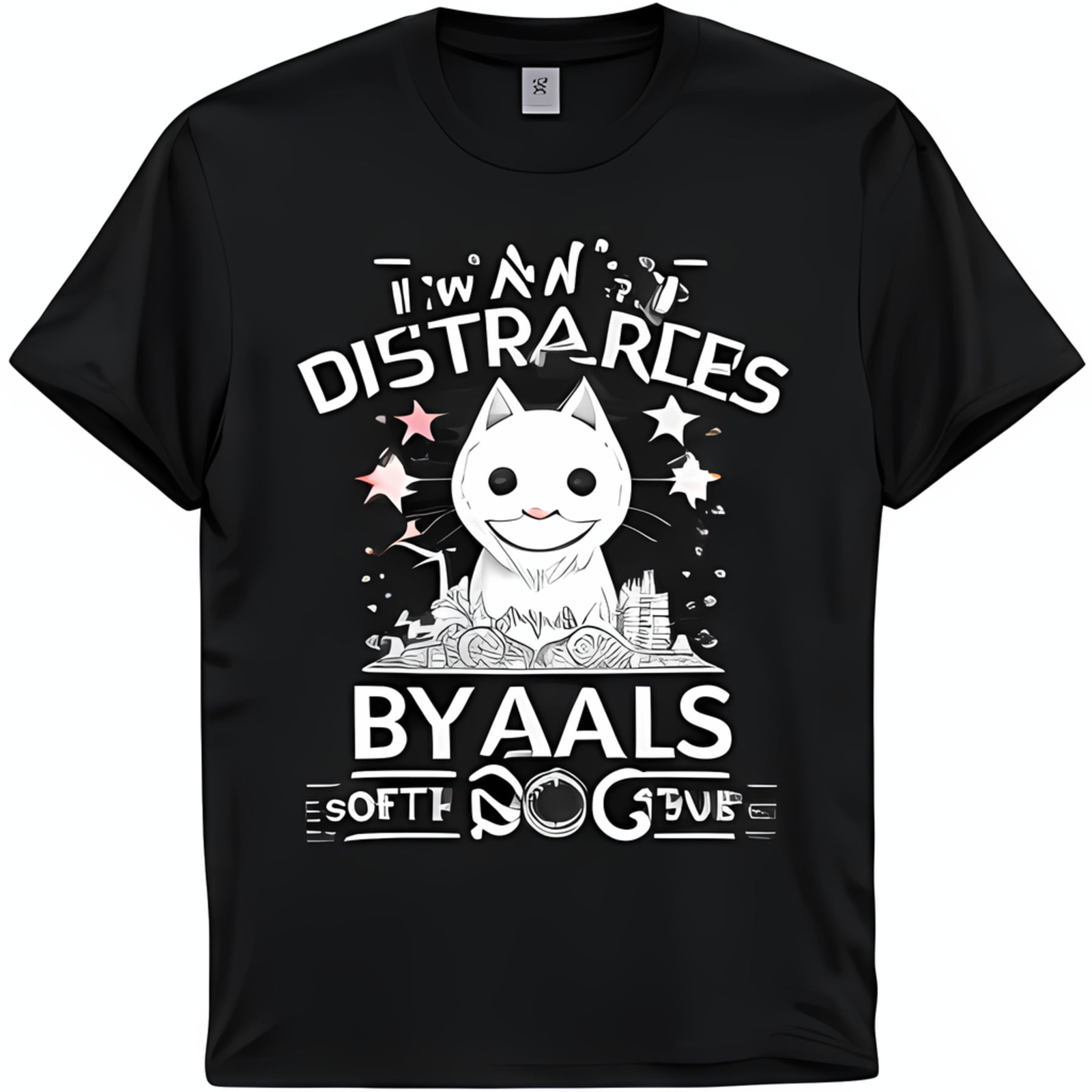 Black T-Shirt with Sly Cat Graphic Stars & Cash Unique Design - Walmart.com
