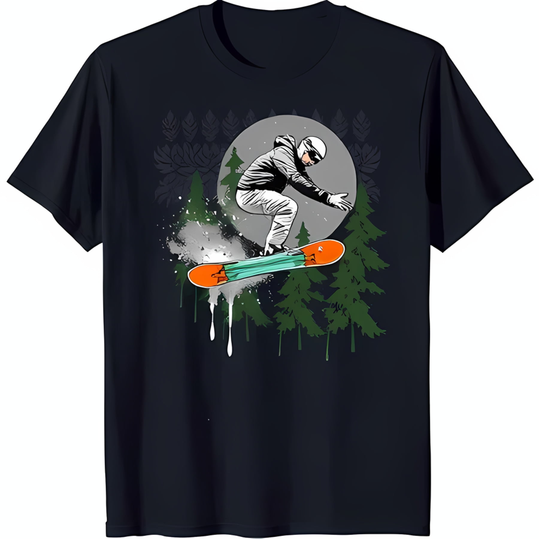 Black T-Shirt with Snowboarder Graphic Mid Air Trick Design Moon ...