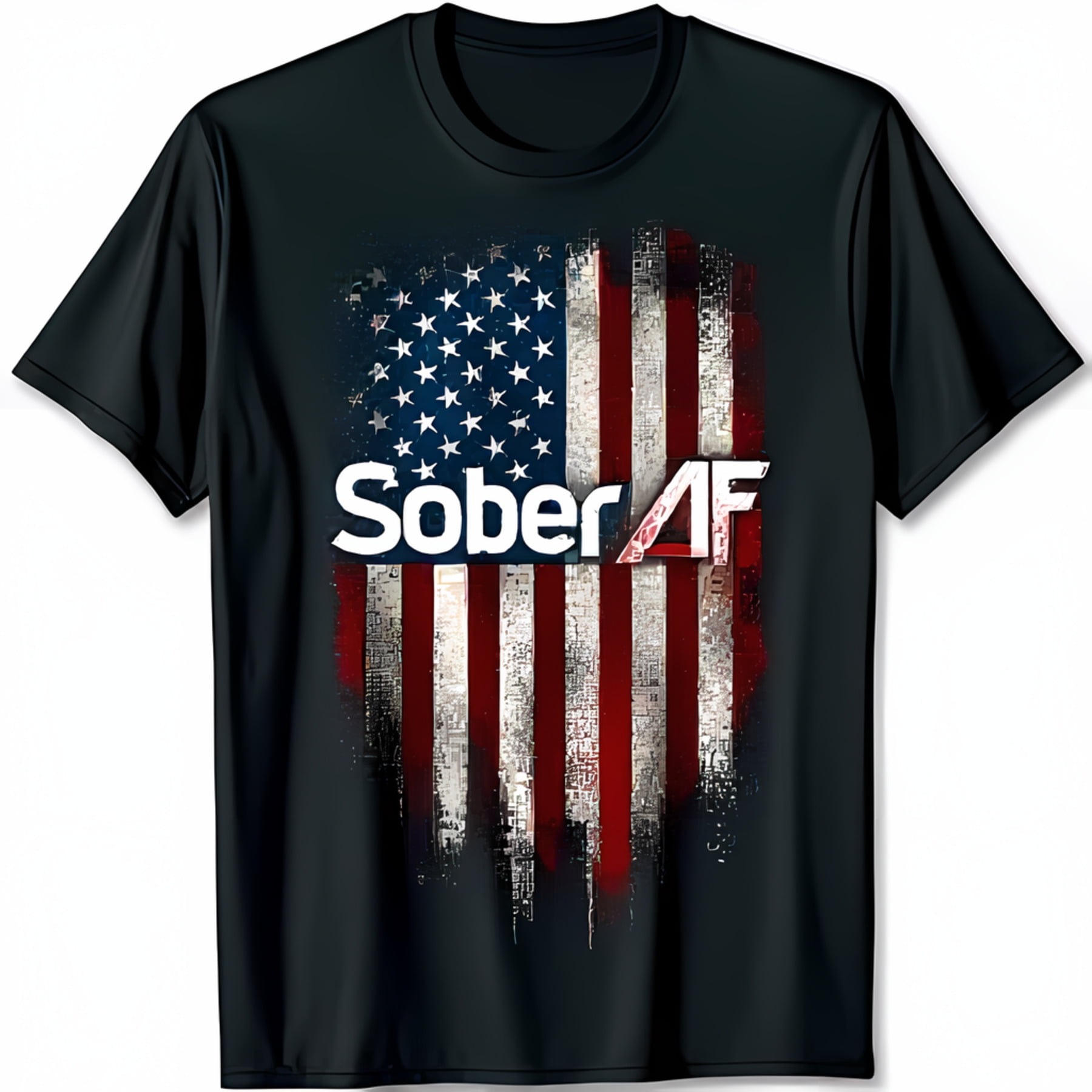 Black T-Shirt with Sober Graphic Vintage Patriotic Style - Walmart.com