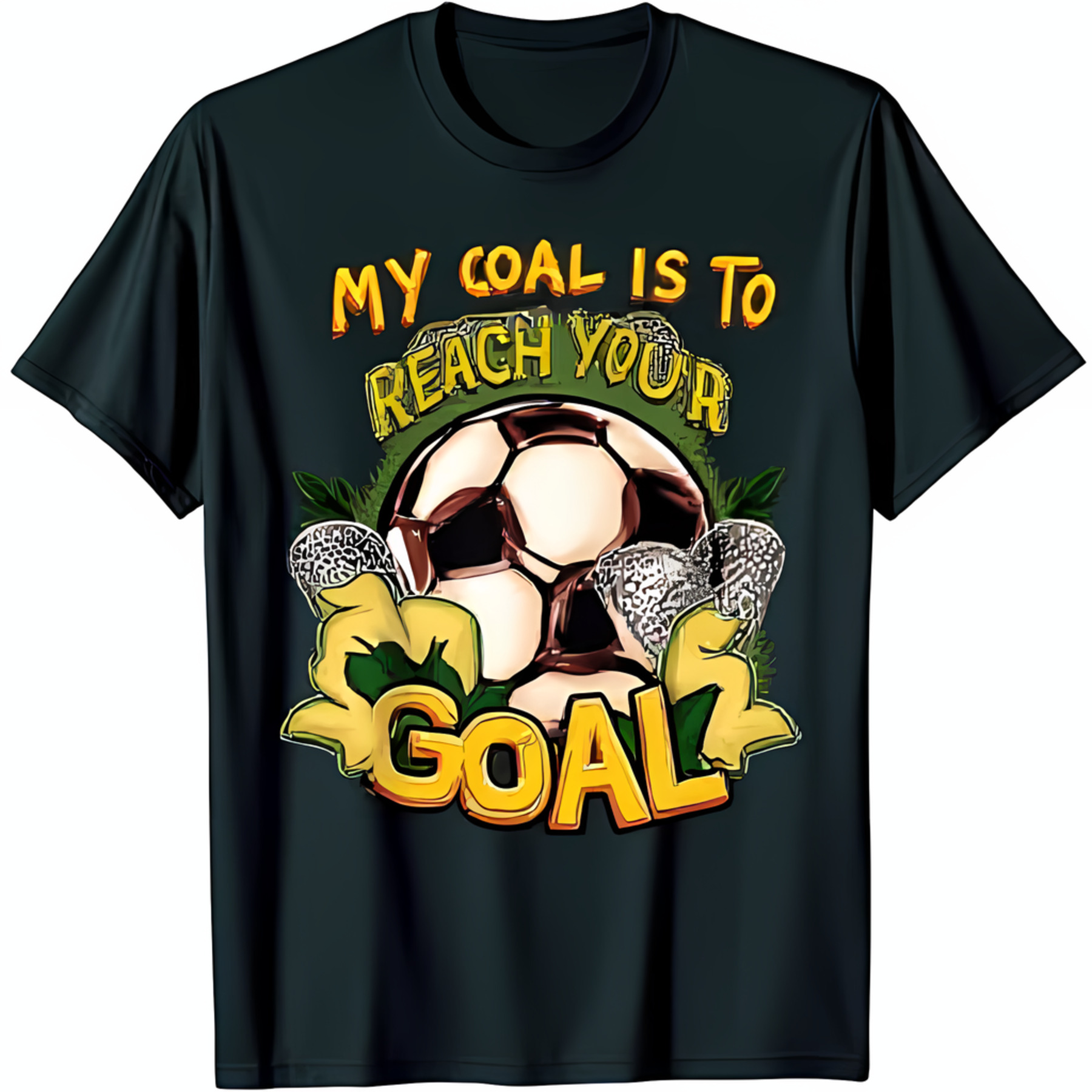 Black T-Shirt with Soccer Ball Design and Floral Accents My Goal is to ...