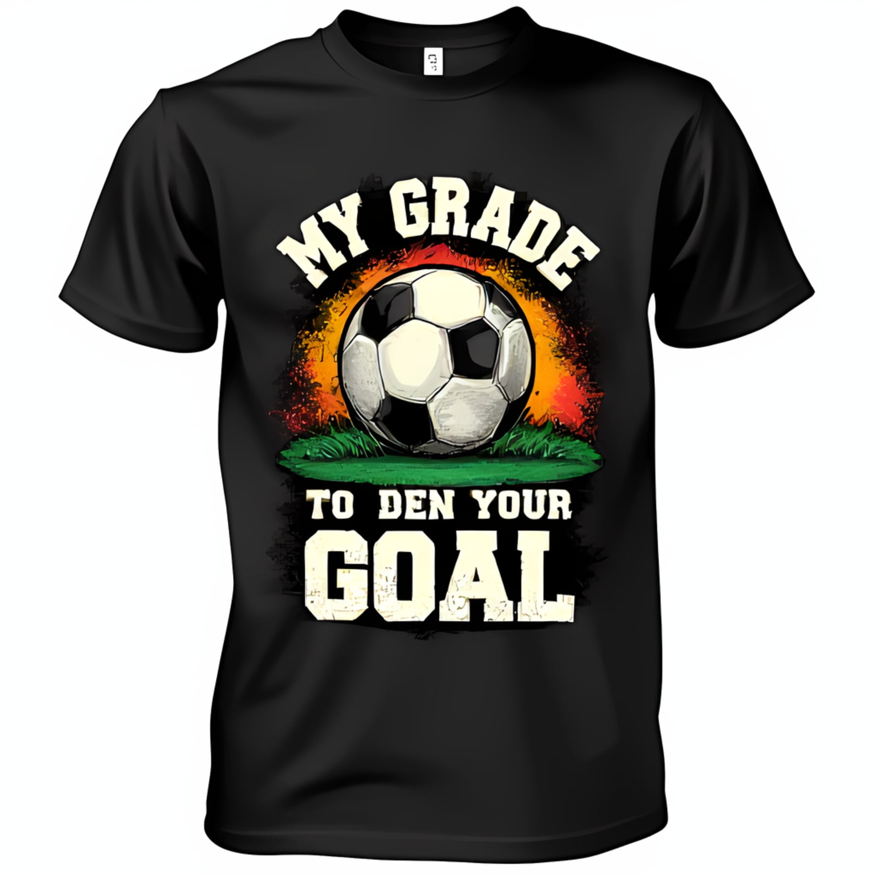 Black T-Shirt with Soccer Ball and Sunset Graphic My Grade To Den Your ...