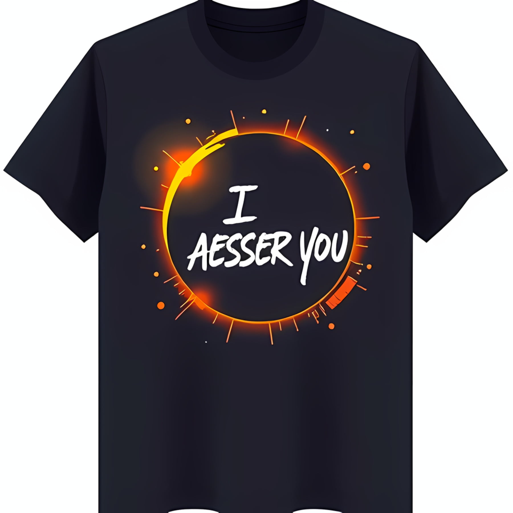 Black T-Shirt with Solar Graphic and 'I AESSER YOU' Text Surrounded by Flames - Walmart.com