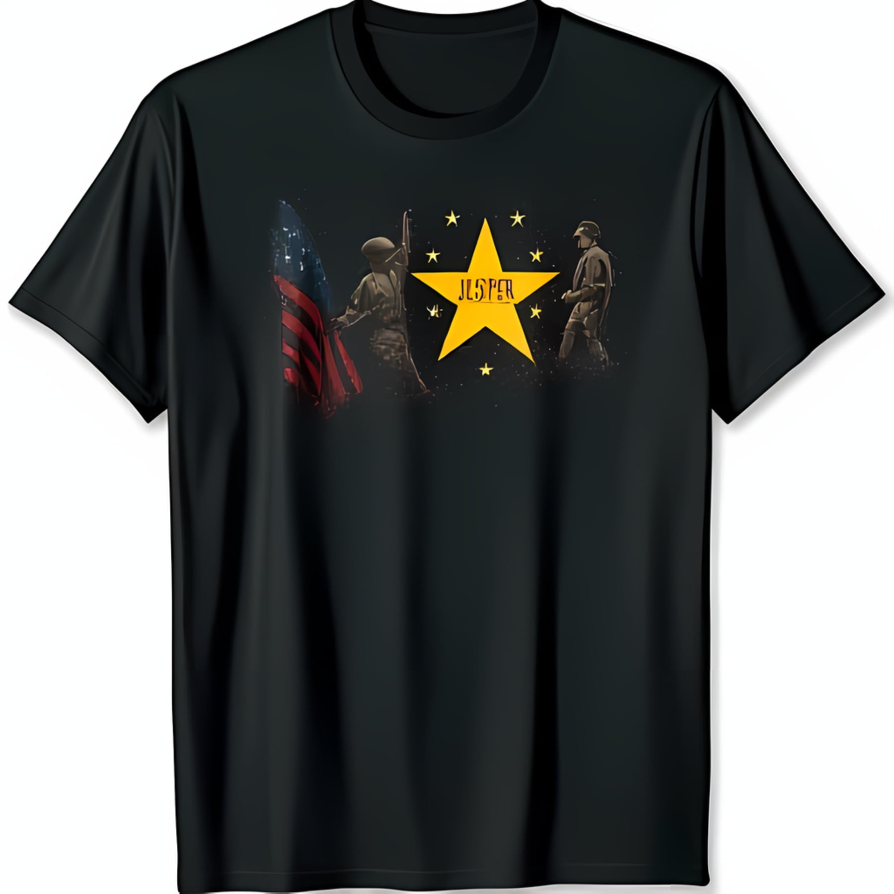 Black T-Shirt with Soldiers Holding Design - Walmart.com
