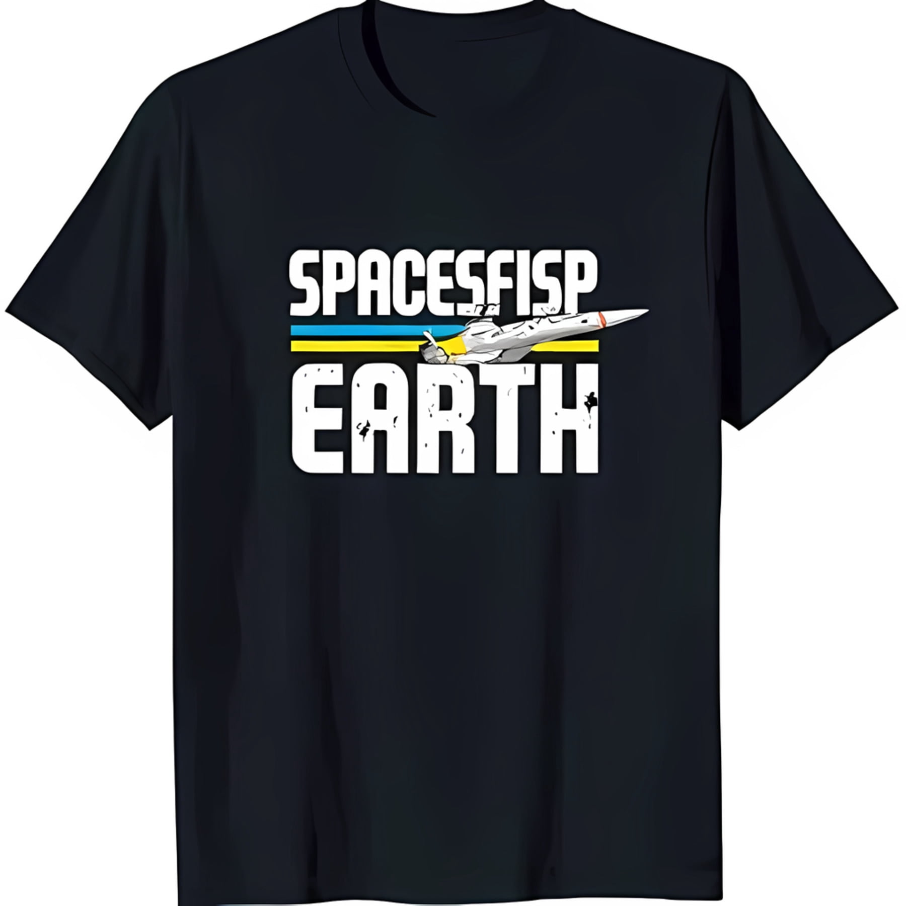 Black T-Shirt with 'Spacesfip Earth' Design & Spaceship Flying Through ...
