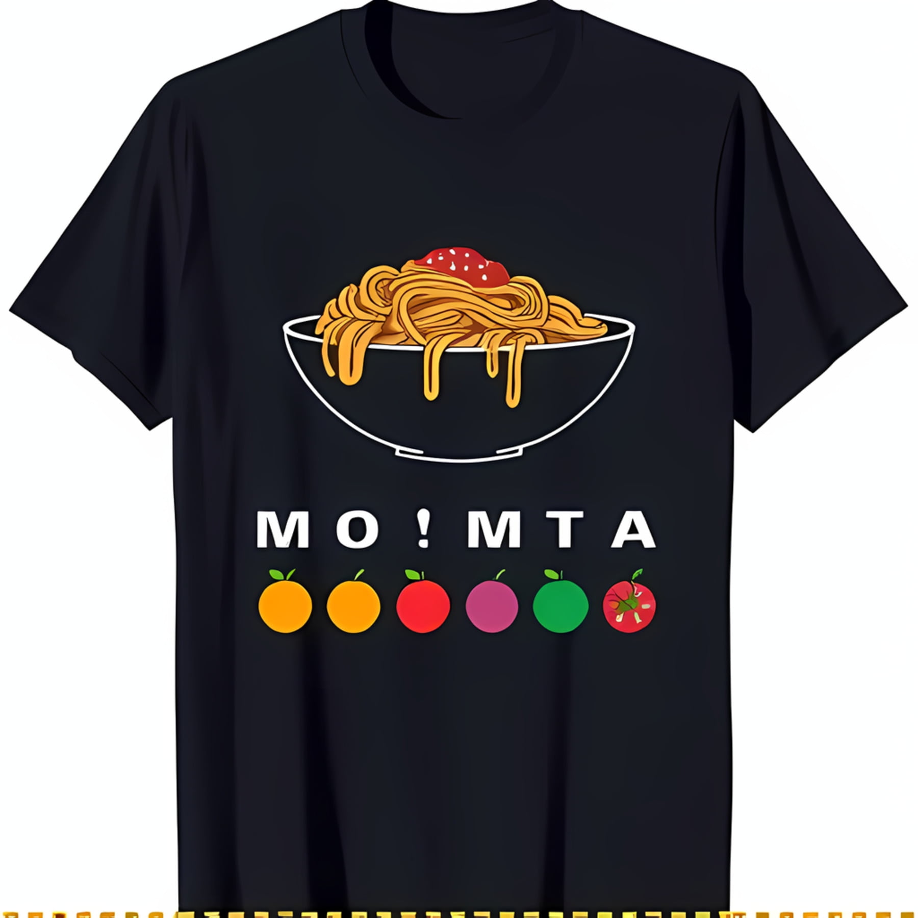 Black T-Shirt with Spaghetti and Meatballs Graphic ' MTA' Design ...