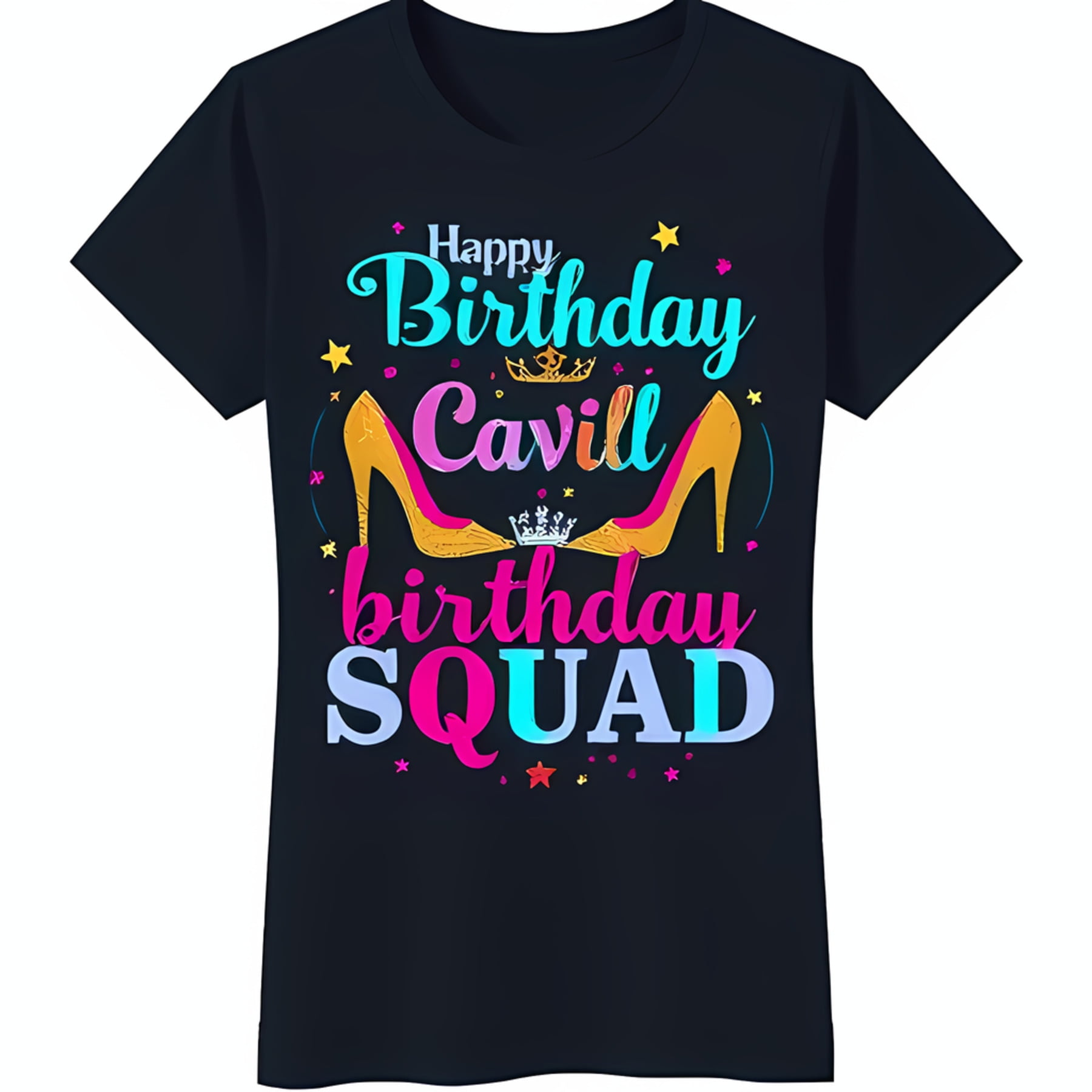 Black T-Shirt with Sparkly Pink Heels & Crown Graphic Happy Birthday ...