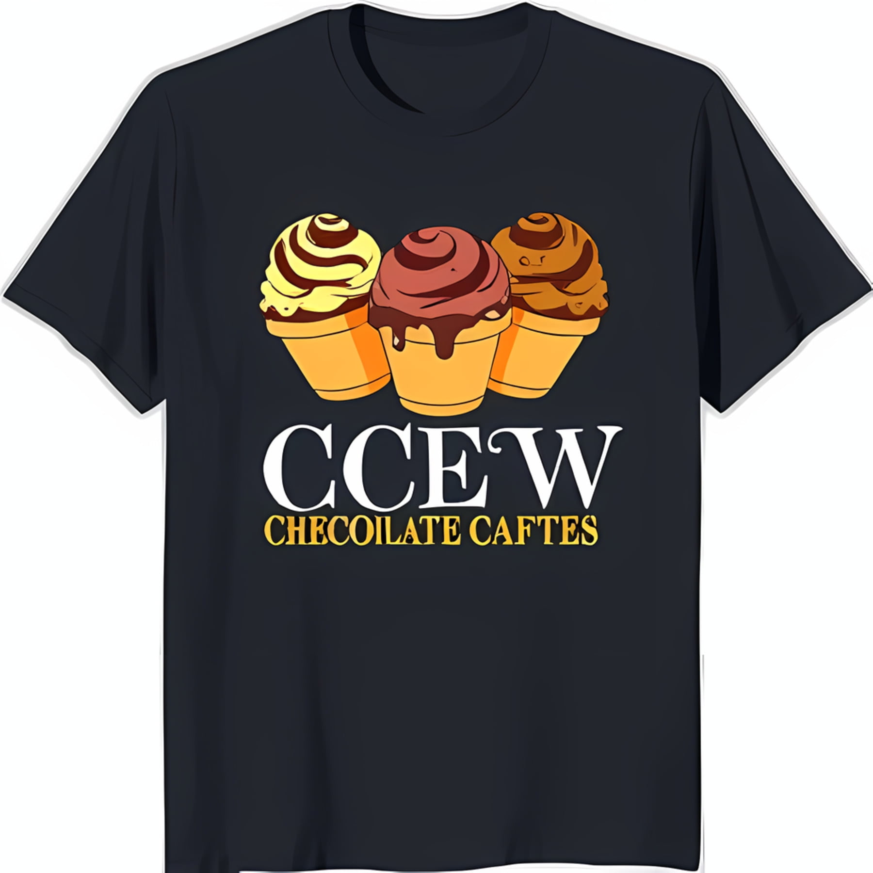 Black T-Shirt with Stacked Ice Cream Cones Graphic 'CCEW' & 'CHECOILATE ...