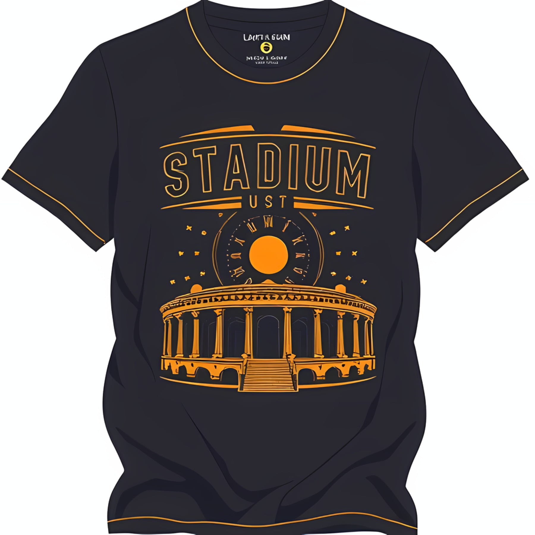 Black T-Shirt with Bold 'Stadium Ust' Graphic Clock Face & Stadium ...