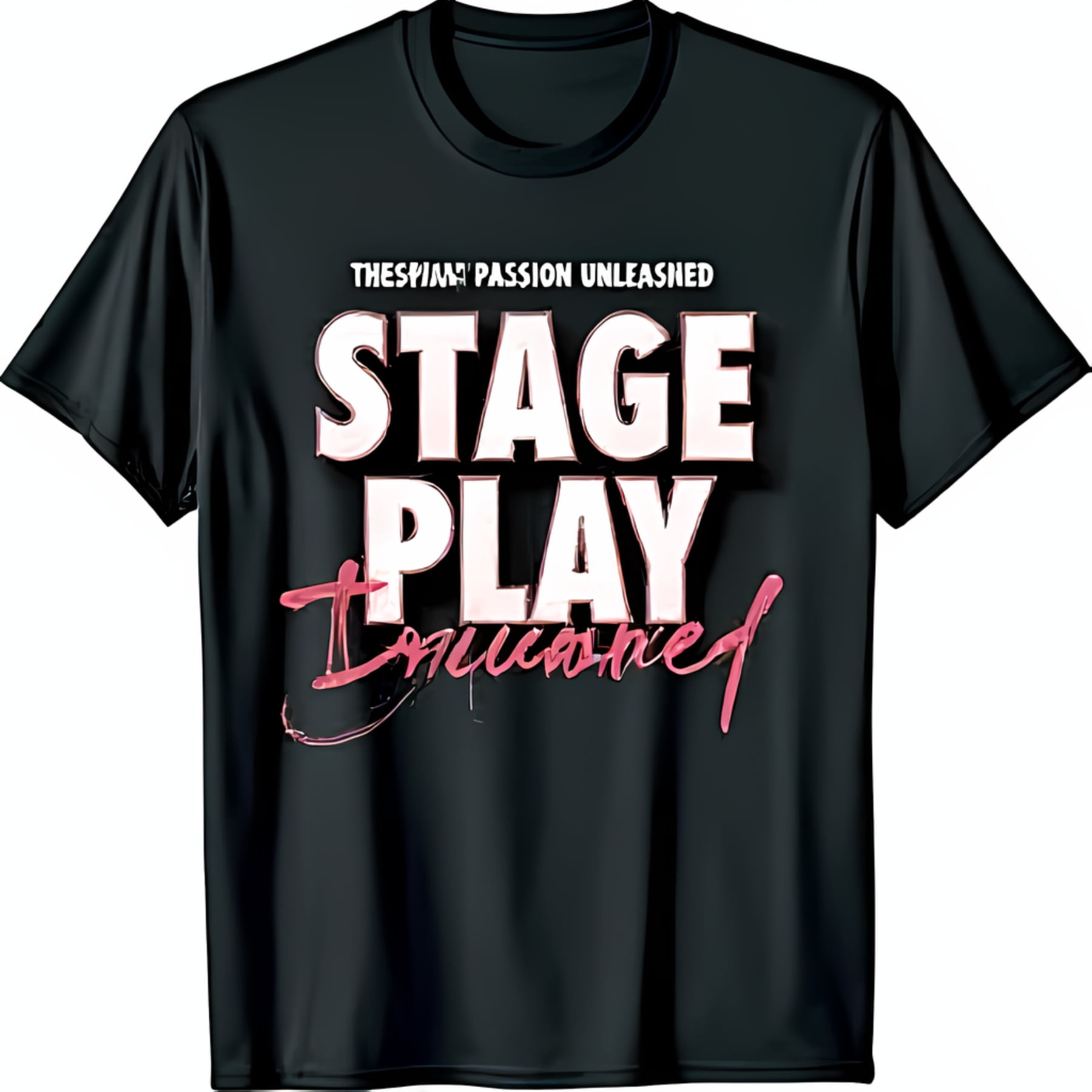 Black T-Shirt with 'Stage Play' Graphic Cursive 'Touched' & Thespian ...