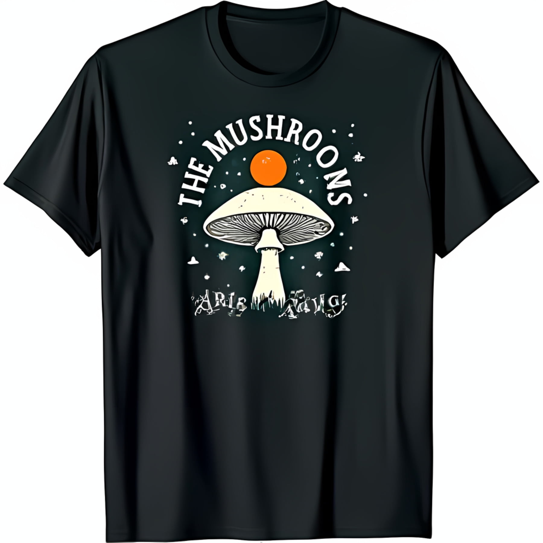 Black T-Shirt with Starry Night Mushroom Design The Mushrooms Arise ...