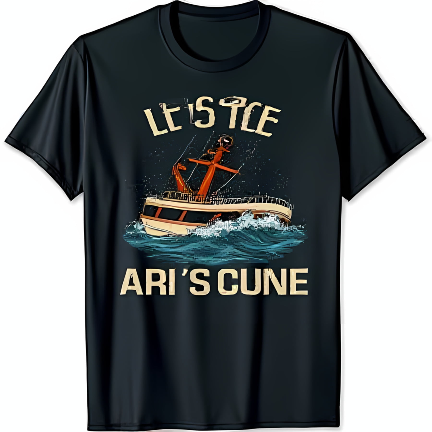 Black T-Shirt with Stormy Sea Ship Graphic 'Let's Ice Ari's Cune' Design - Walmart.com