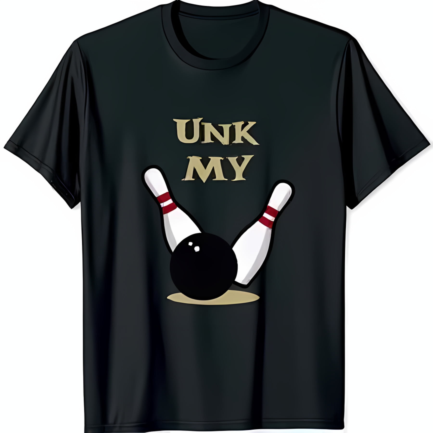 Black T-Shirt with Striking Bowling and Ball Design UNK MY in Gold ...