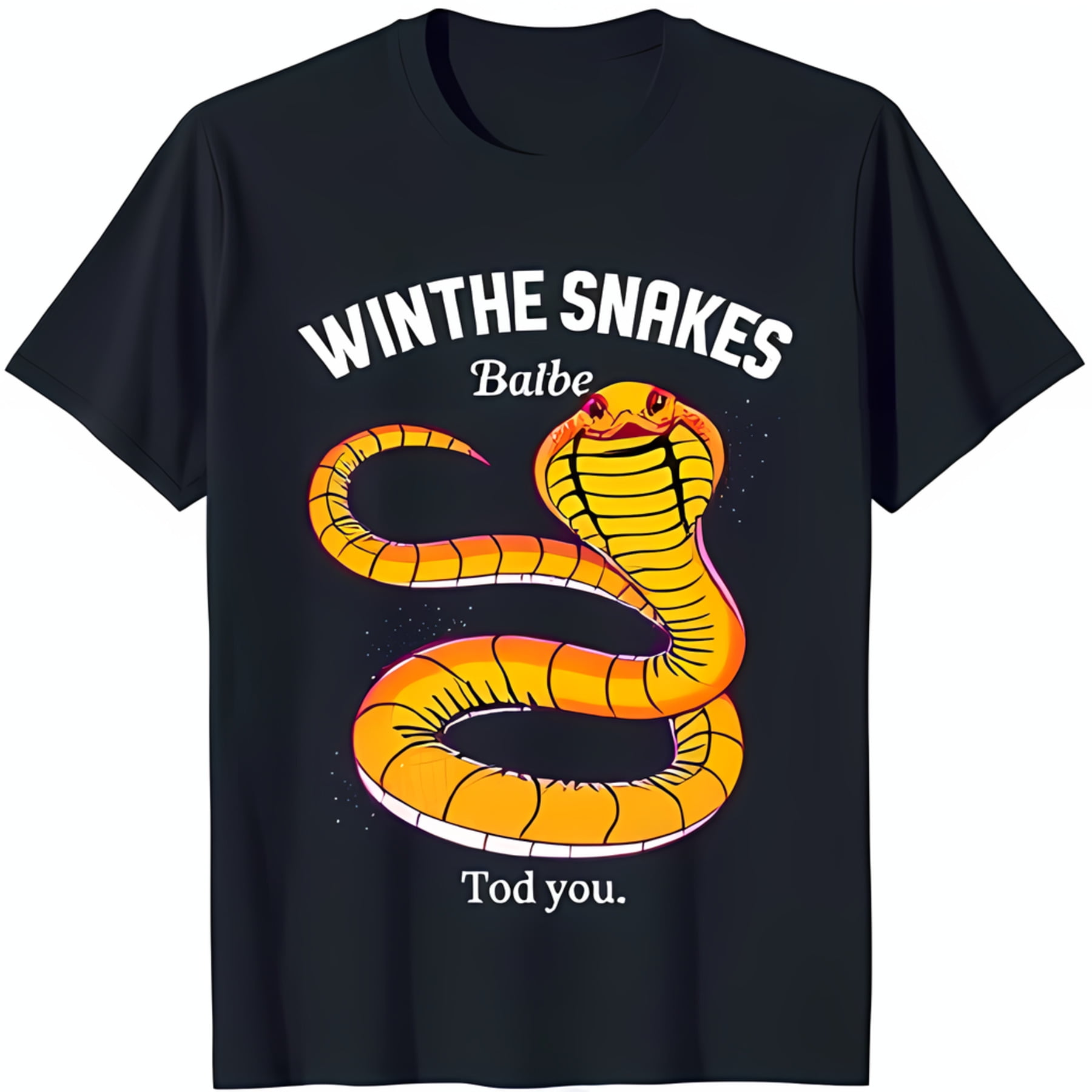 Black T-Shirt with Striking Snake Graphic Yellow Scales Red Eyes 'Win ...