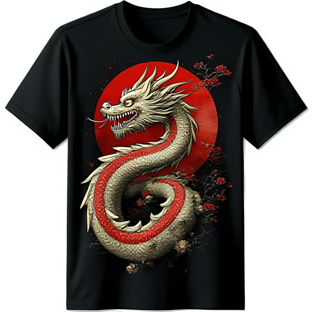 Black T-Shirt with Striking White and Red Sun Design Bold & Mystical ...