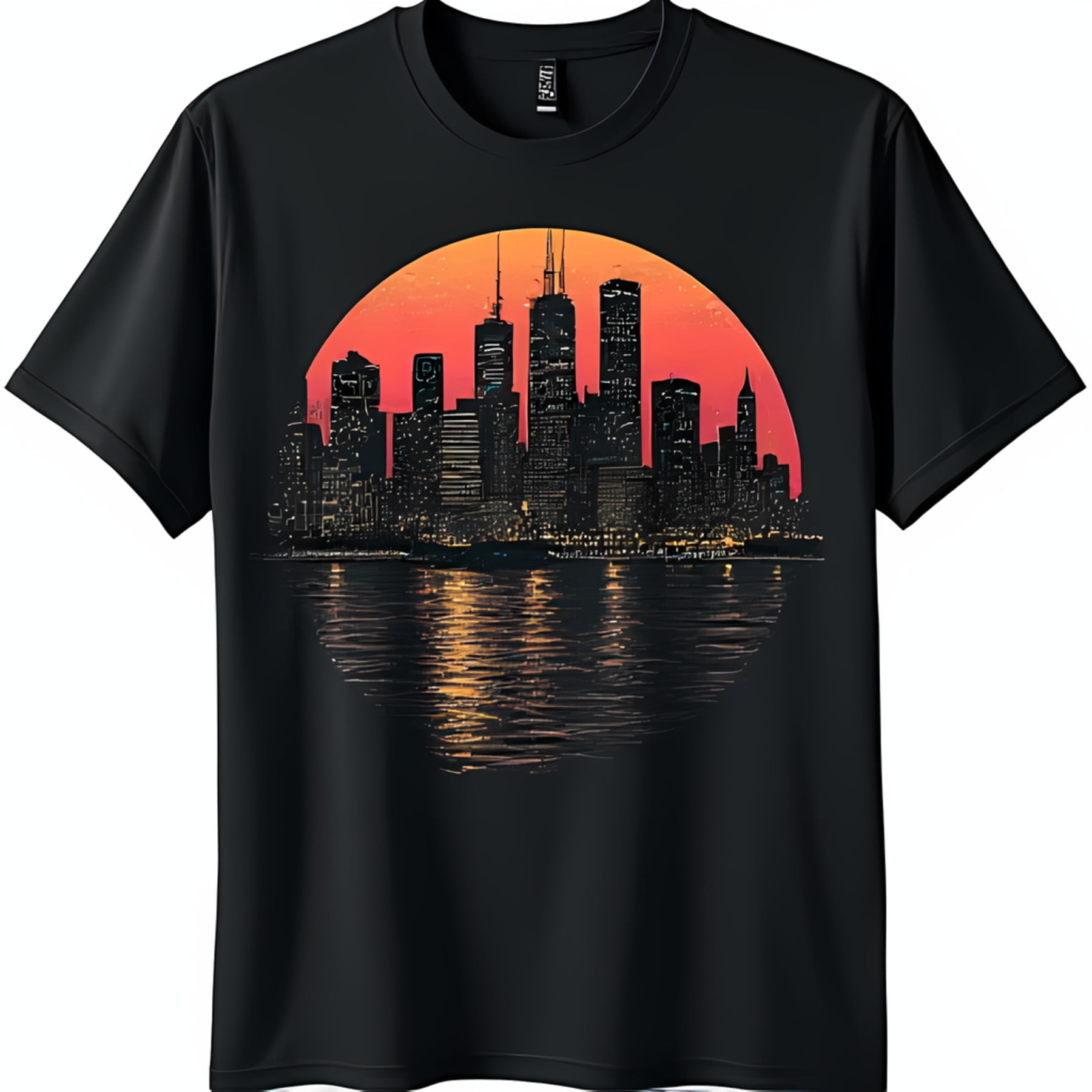 Black T-Shirt with Stunning City and Sunset Reflection Design - Walmart.com