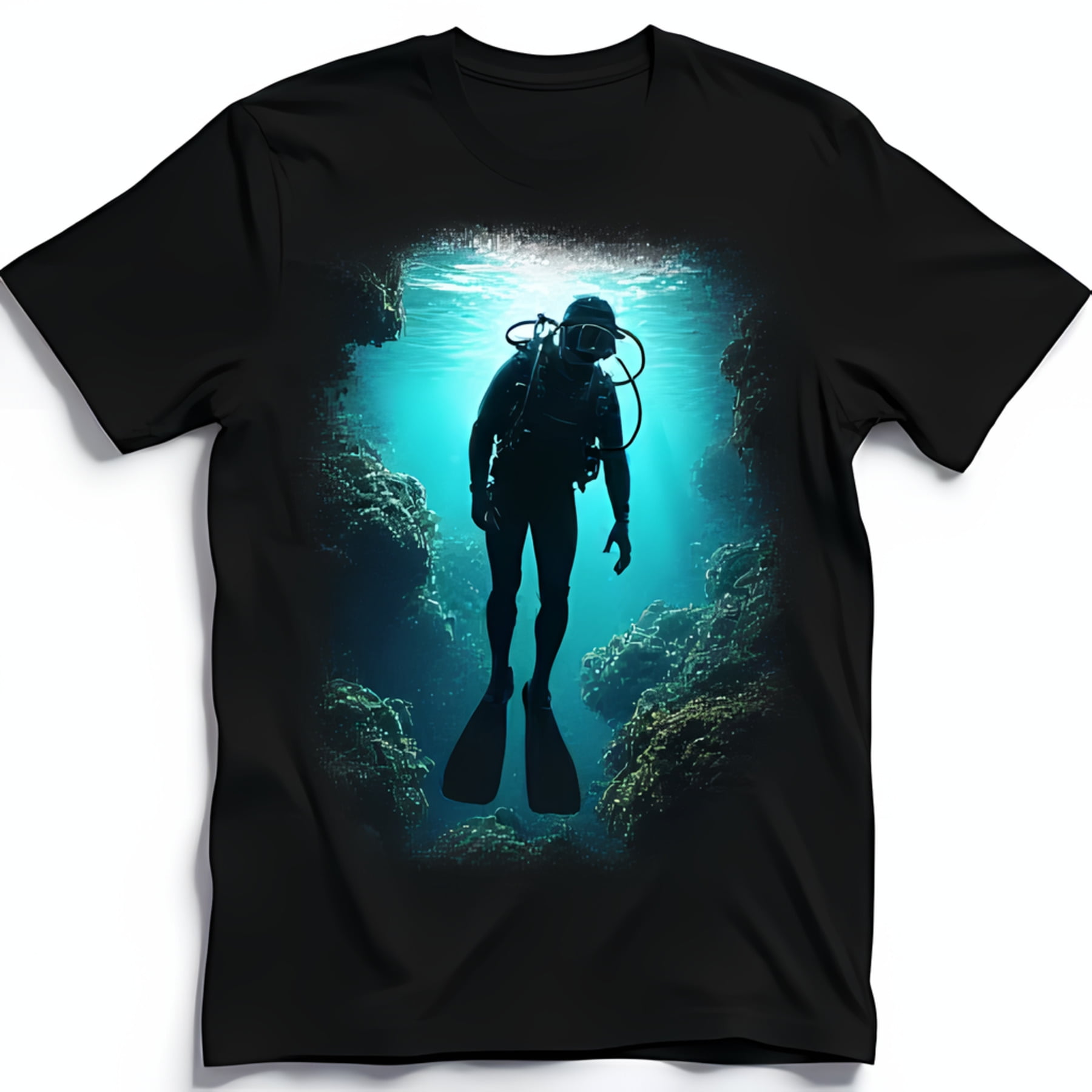 Black T-Shirt with Stunning Diver Graphic Ocean Inspired Design ...