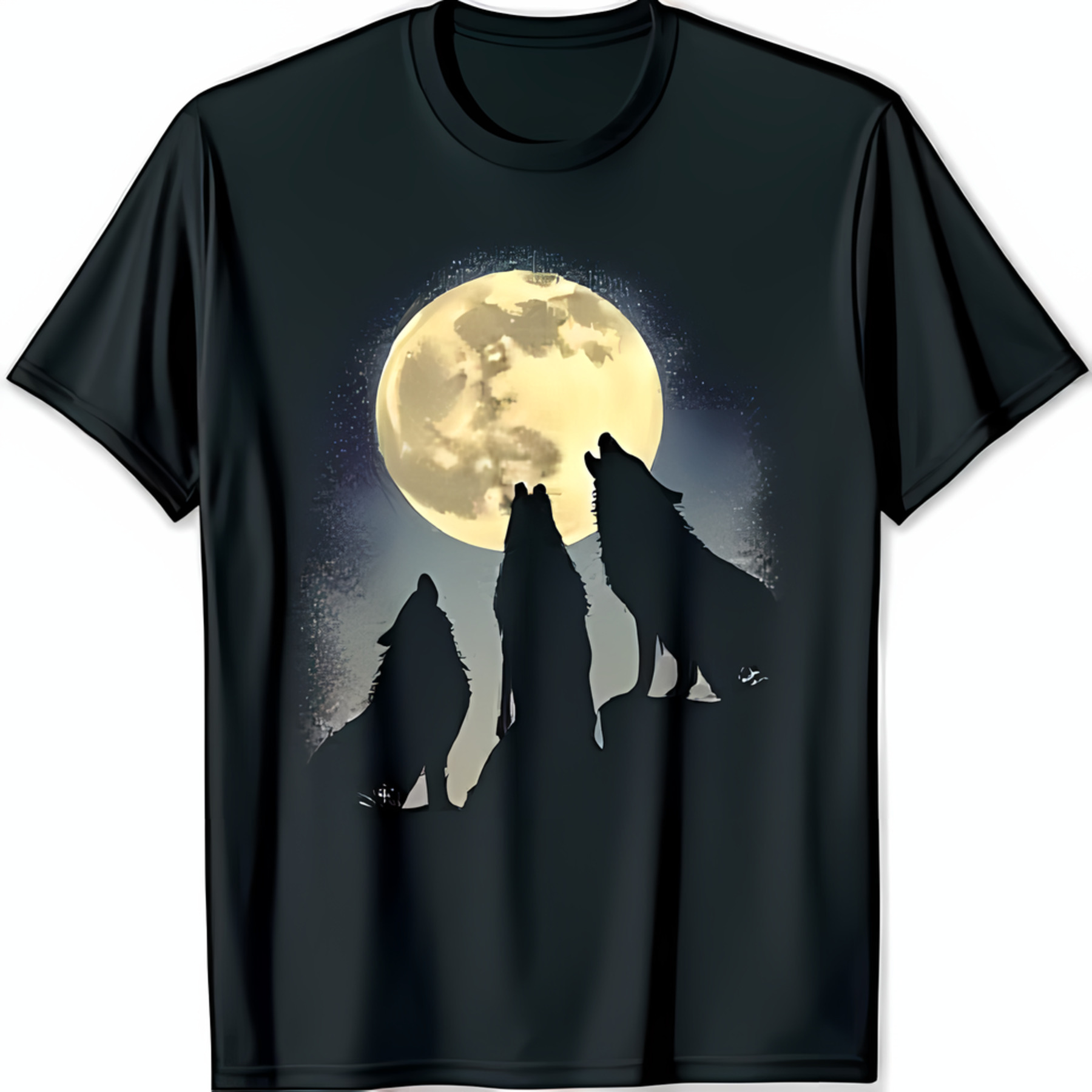 Black T-Shirt with Stunning Howling at Full Moon Design - Walmart.com