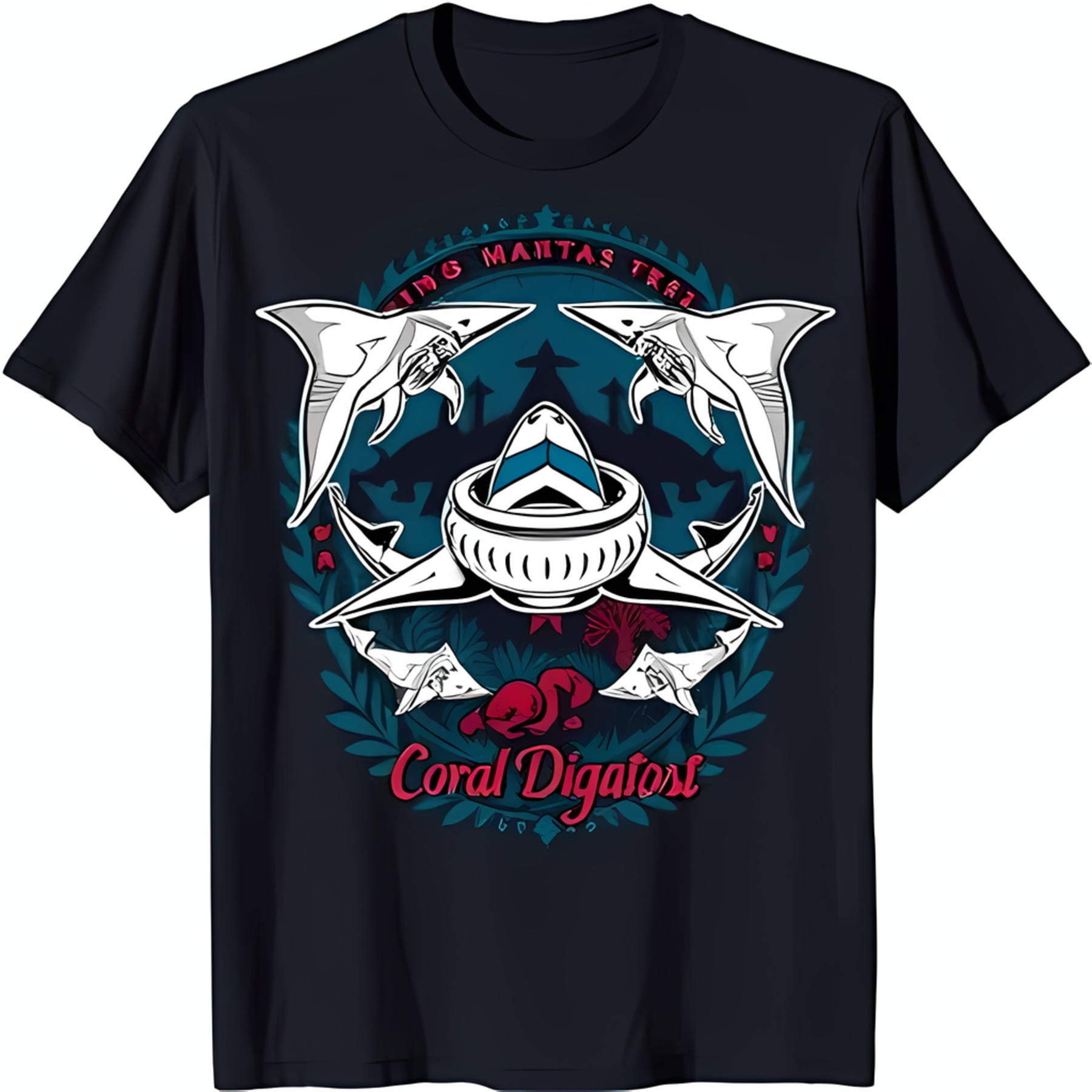 Black T-Shirt with Stunning Manta Graphic 'Flying Mantas ' Design ...