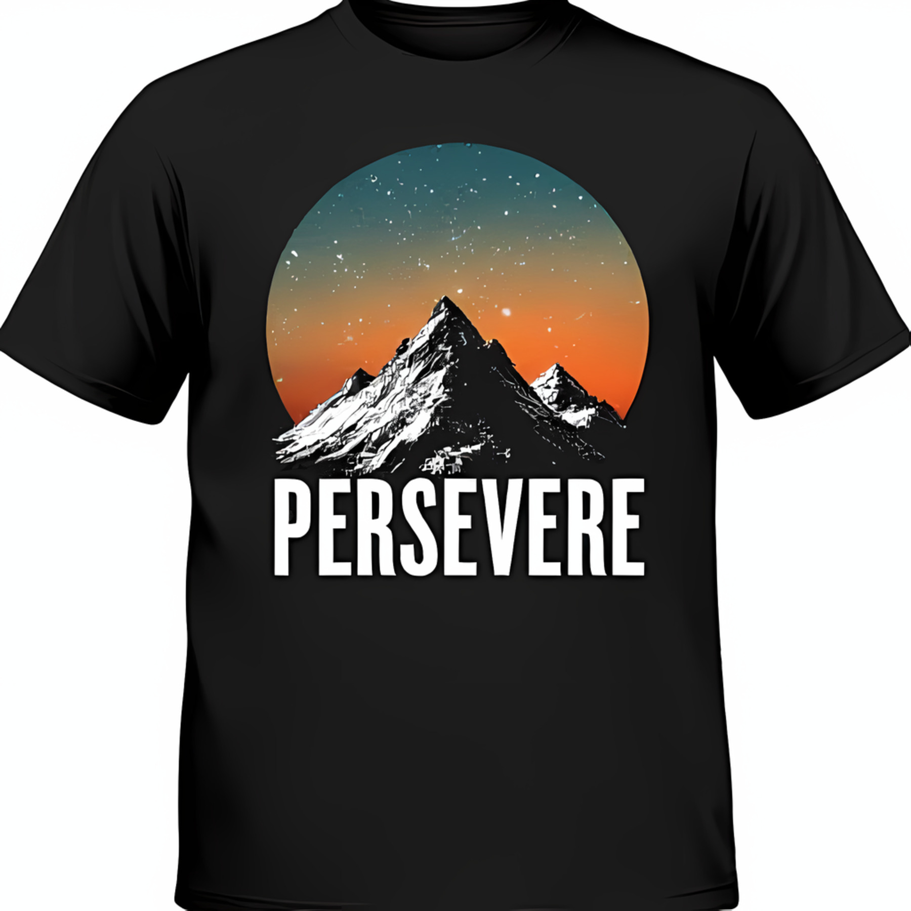 Black T-Shirt with Stunning Mountain Range Graphic & Sunset Sky ...