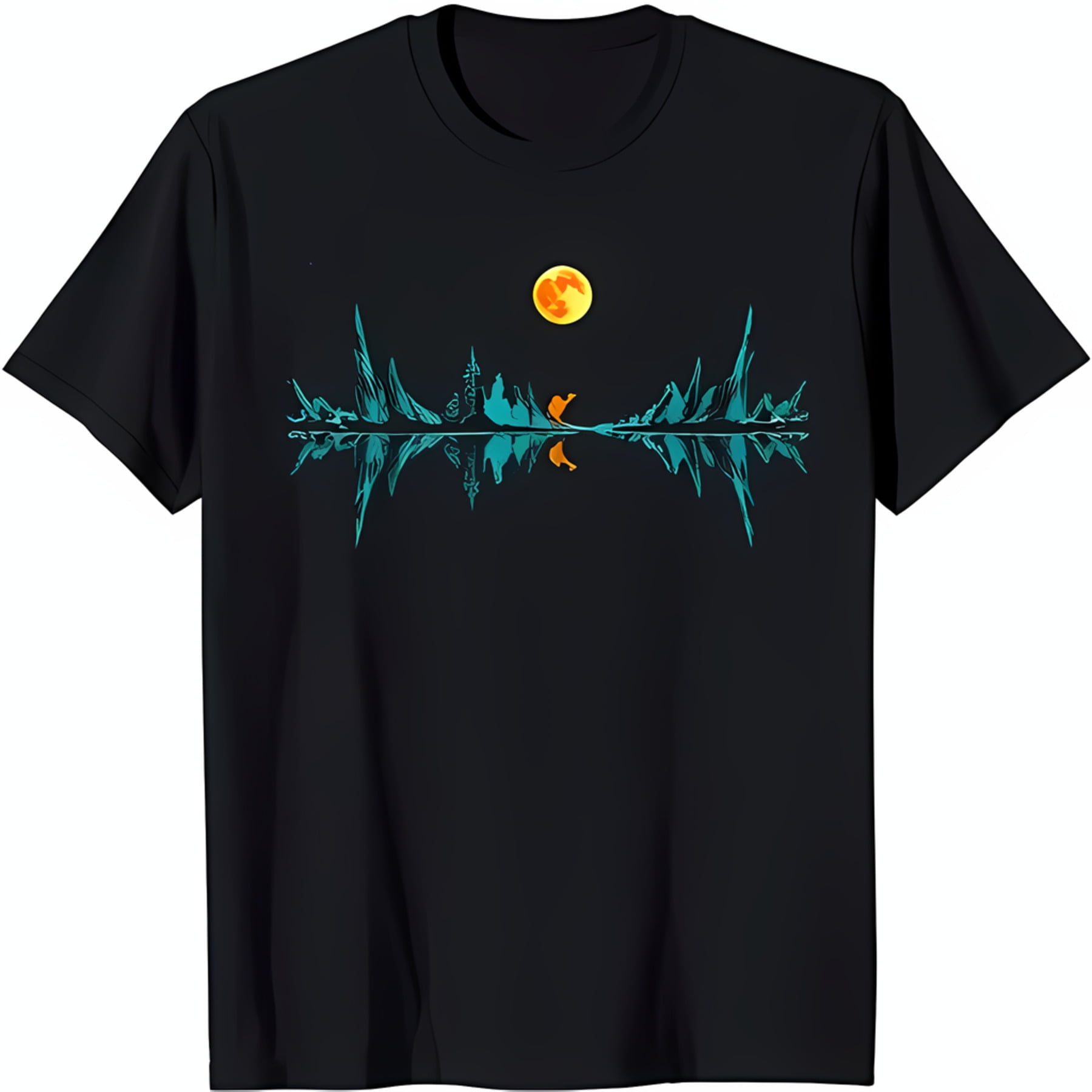 Black T-Shirt with Stunning Mountain Reflection Design and Moon ...