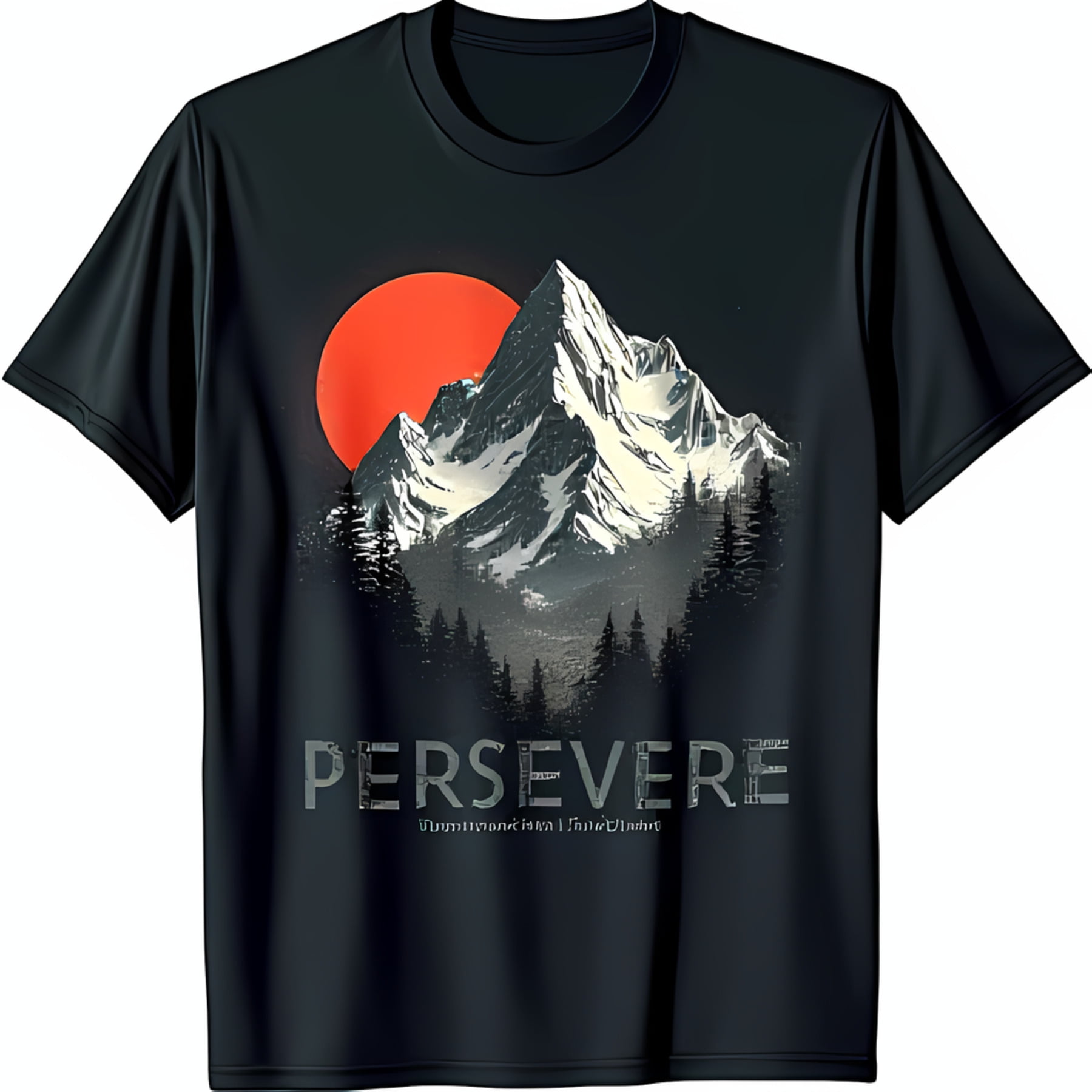 Black T-Shirt with Stunning Mountain Sunset Graphic & PERSEVERE ...