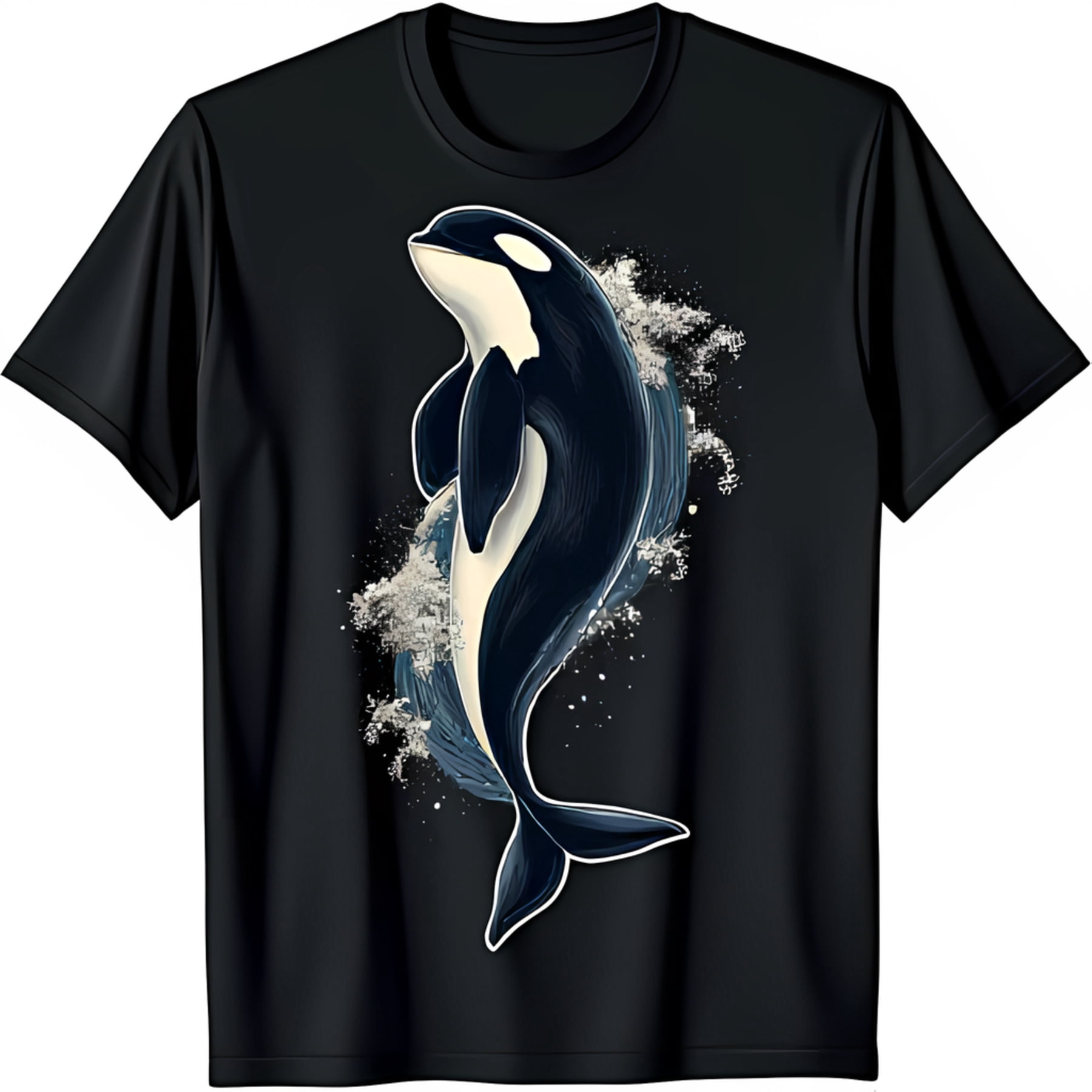 Black T-Shirt with Stunning Orca Whale Graphic Jumping Out of Water ...