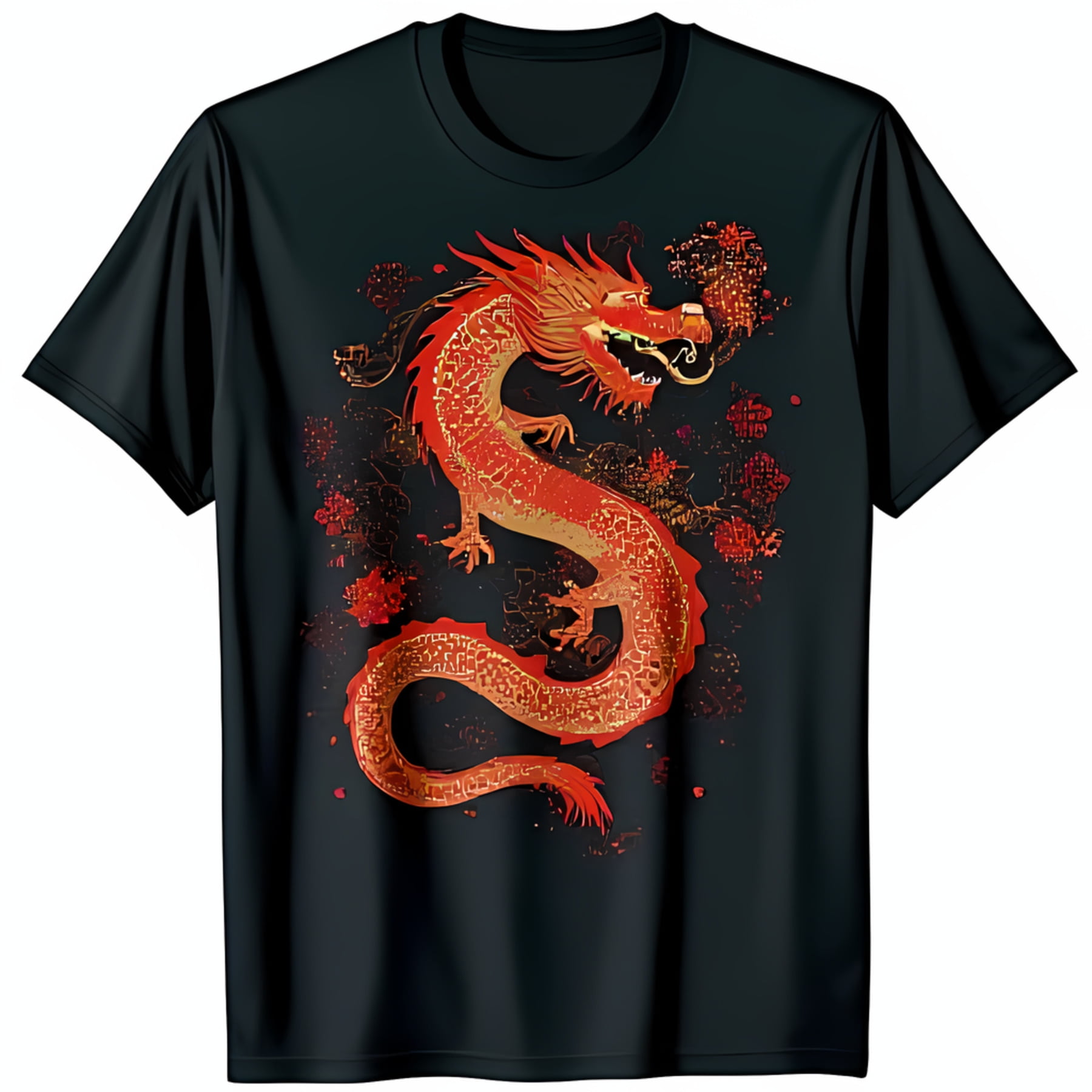 Black T-Shirt with Stunning Red and Gold Design Detailed Scales ...