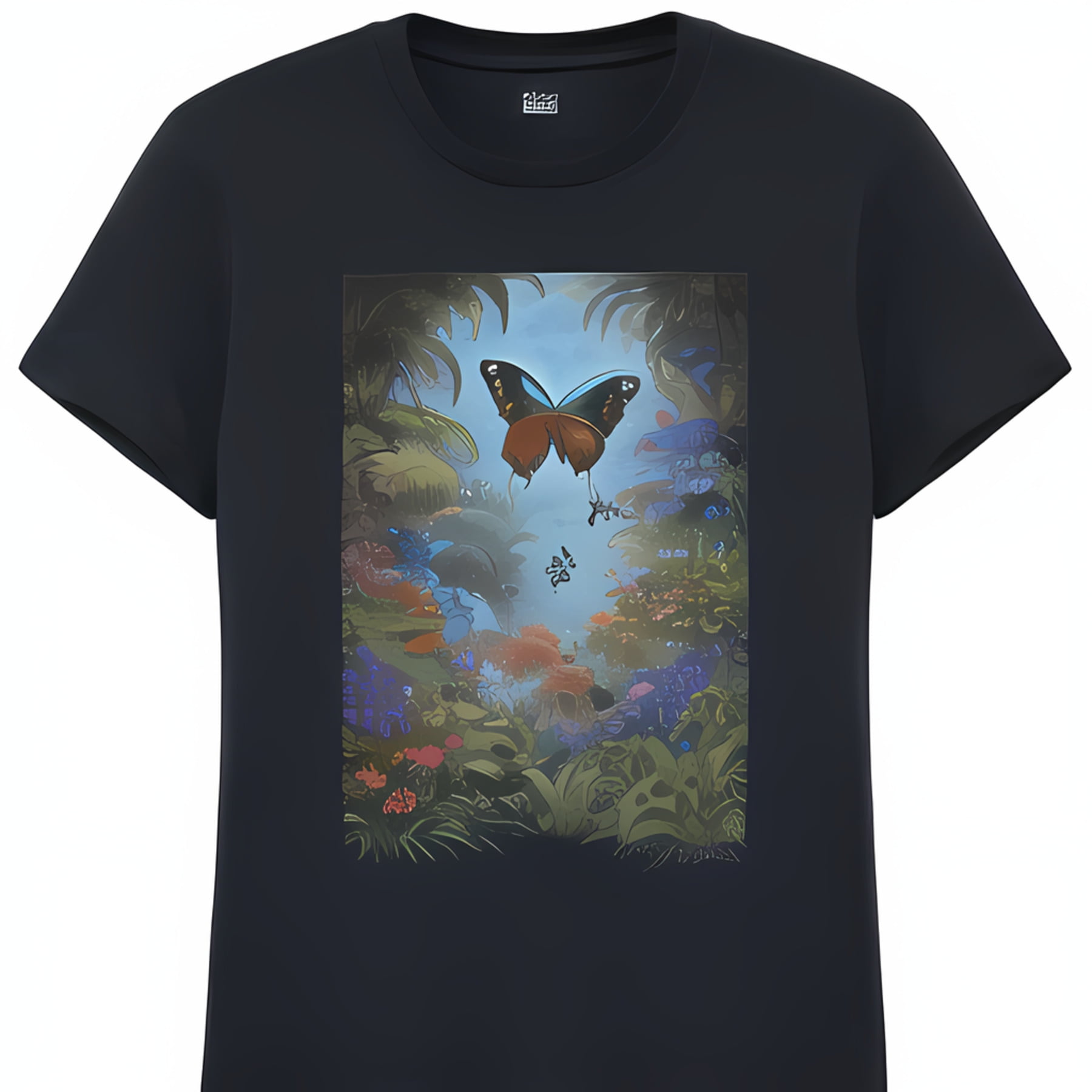 Black T-Shirt with Stunning Vector Art Butterfly in Jungle Steadman ...