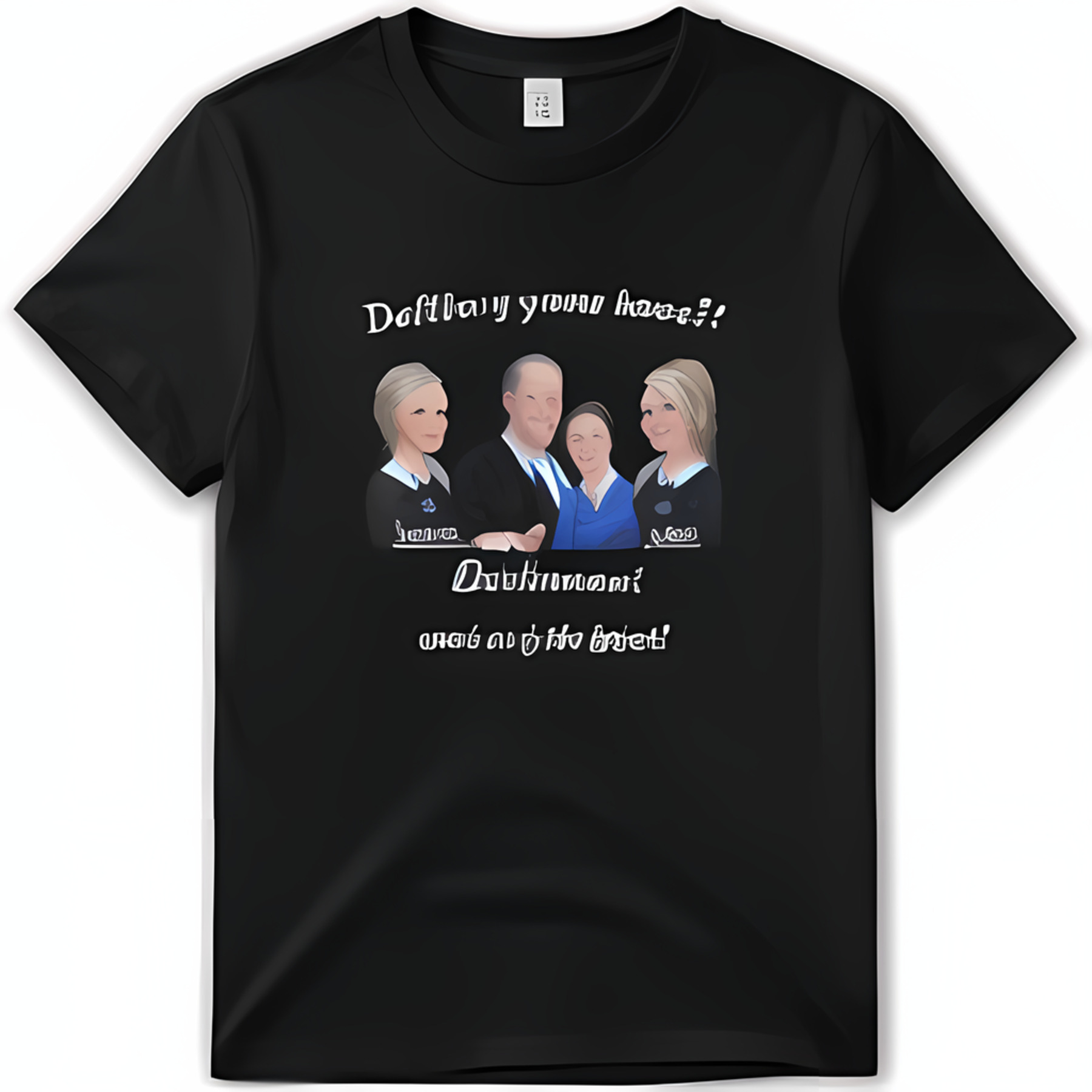 Black T-Shirt with Stylized Illustrations of Four Individuals & Tamil ...