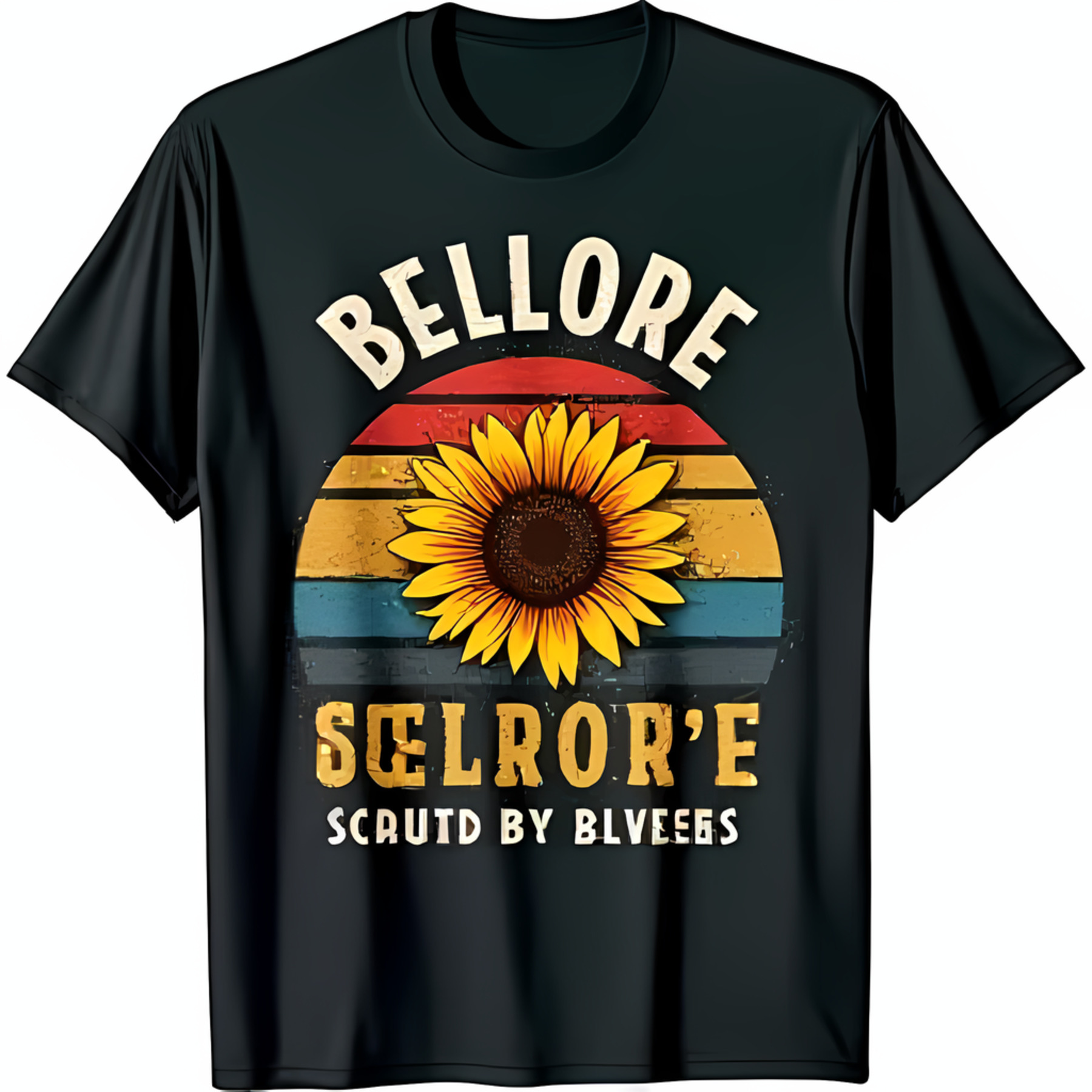 Black T-Shirt with Sunflower Graphic and Sunset Design BELLORE & SELROR ...
