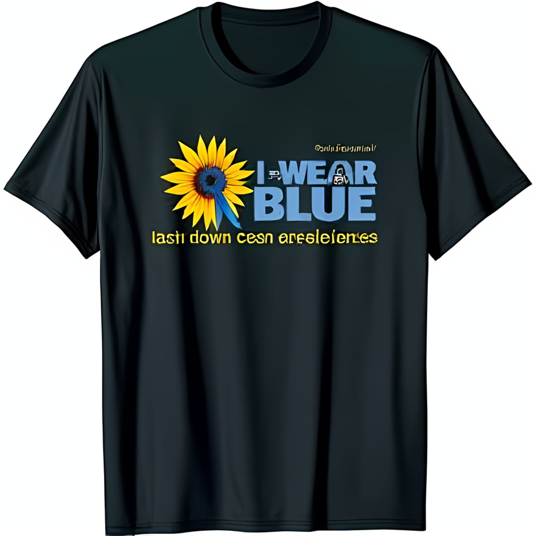 Black T-Shirt with Sunflower and Blue Ribbon Graphic I WEAR BLUE Design ...
