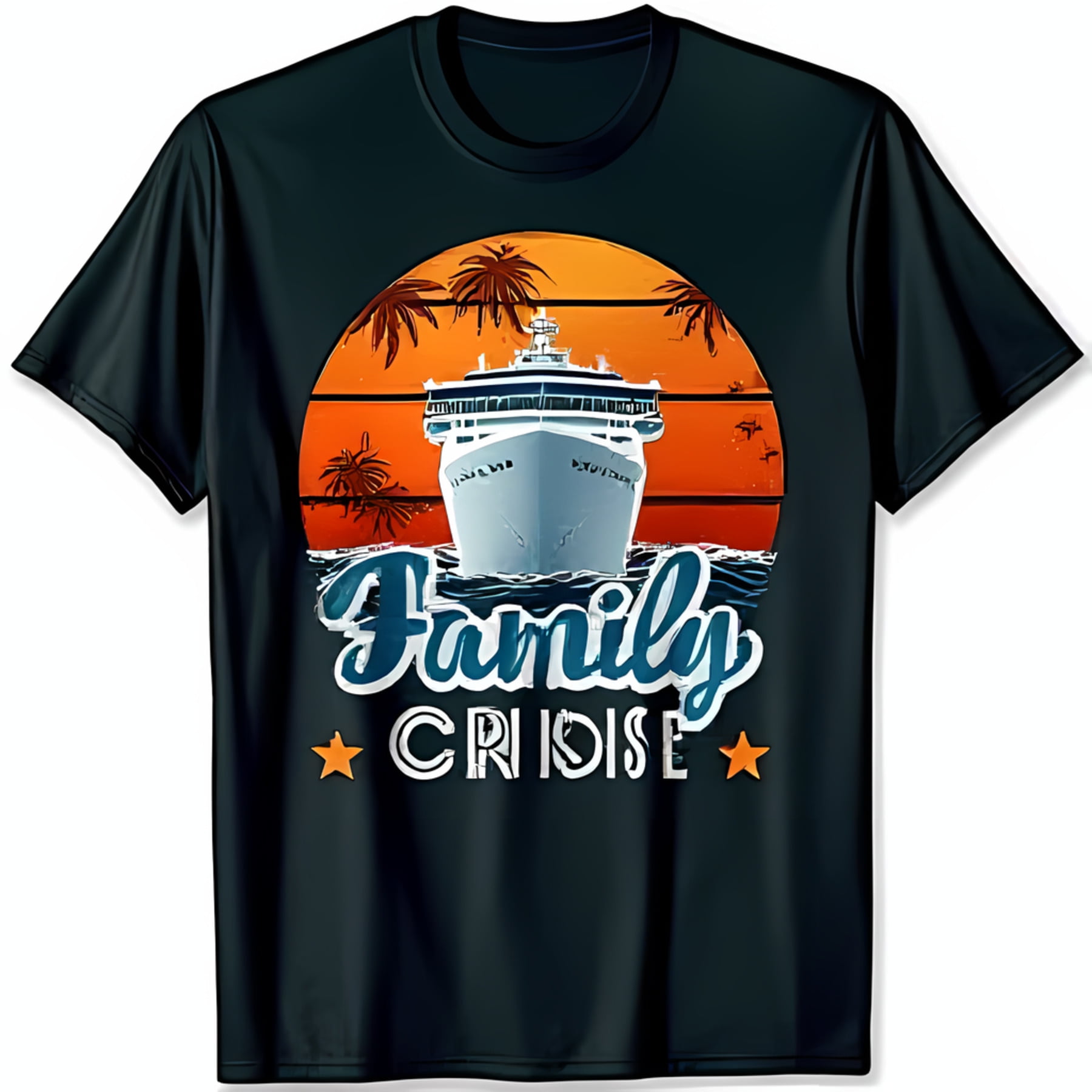 Black T-Shirt with Sunset Cruise Ship Graphic & Family Cruise Text - Walmart.com