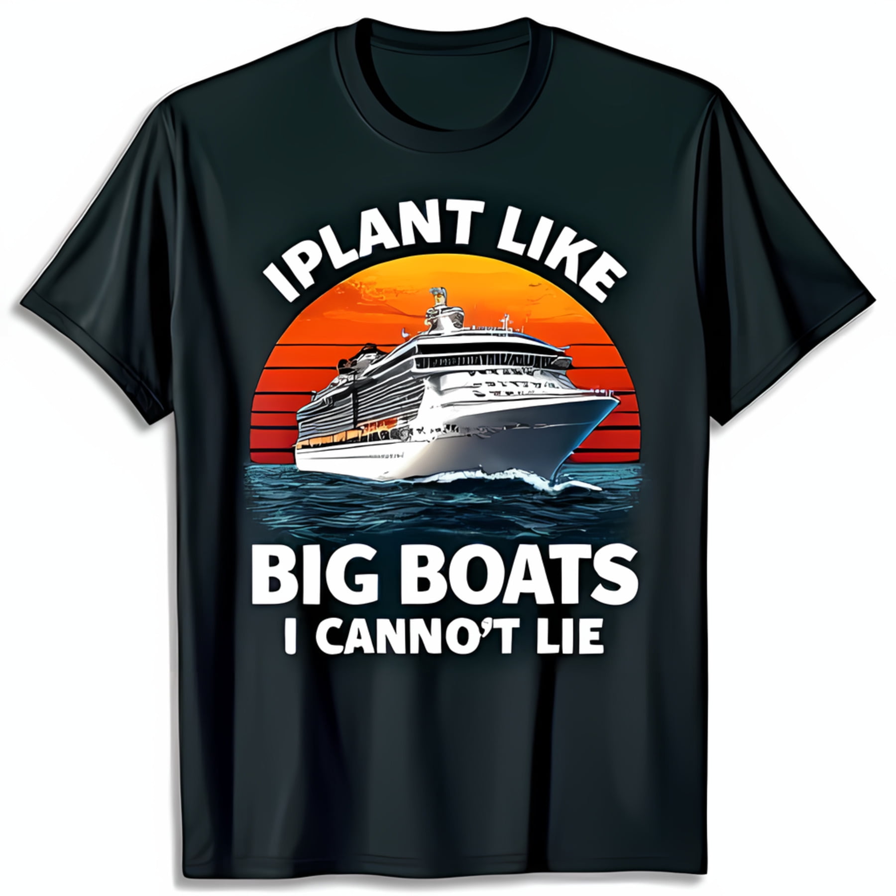 Black T-Shirt with Sunset Graphic: 'I Plant Like Big Boats' Design ...
